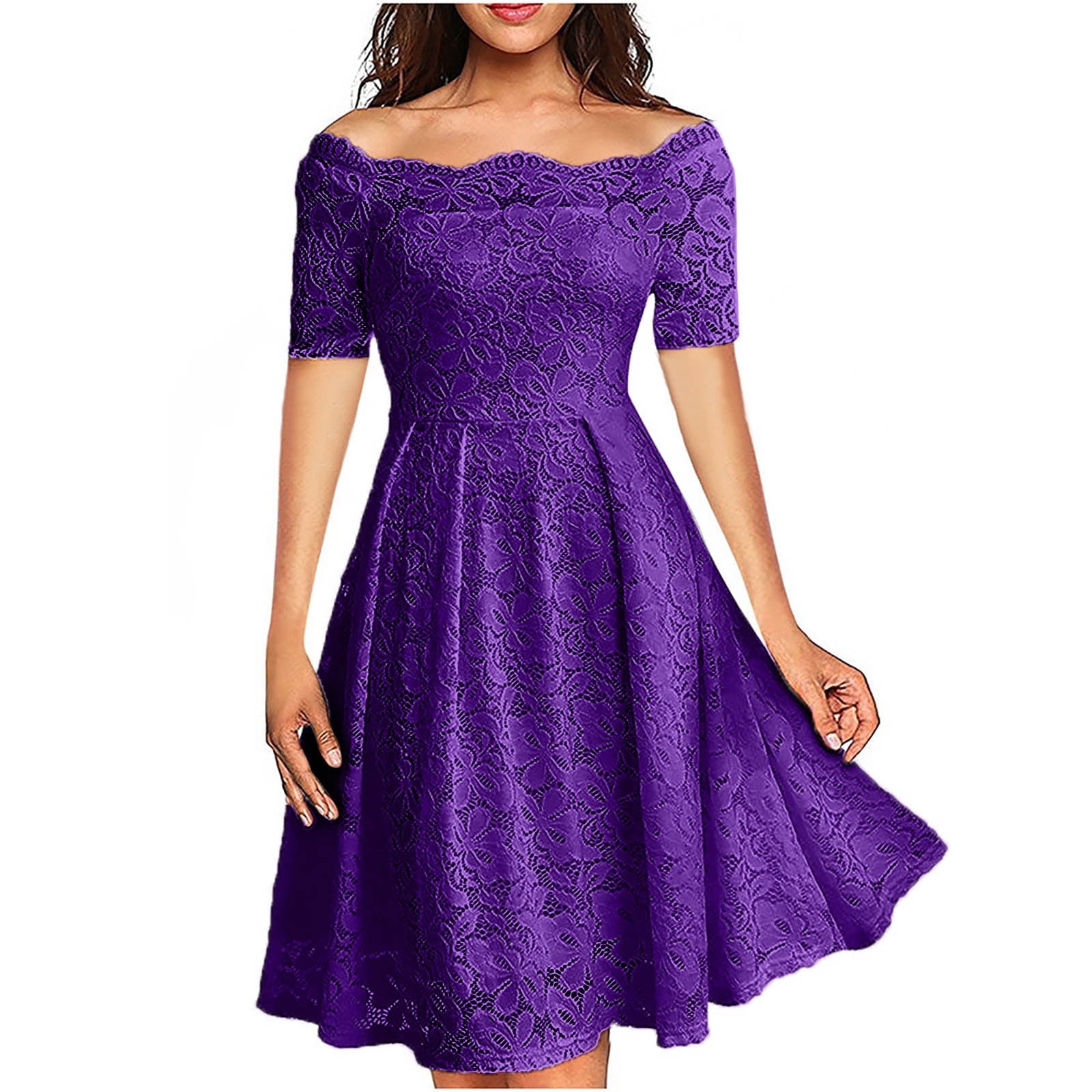 Odeerbi Dresses For Women Purple Dress Trendy Lace 2024 Casual Pullover