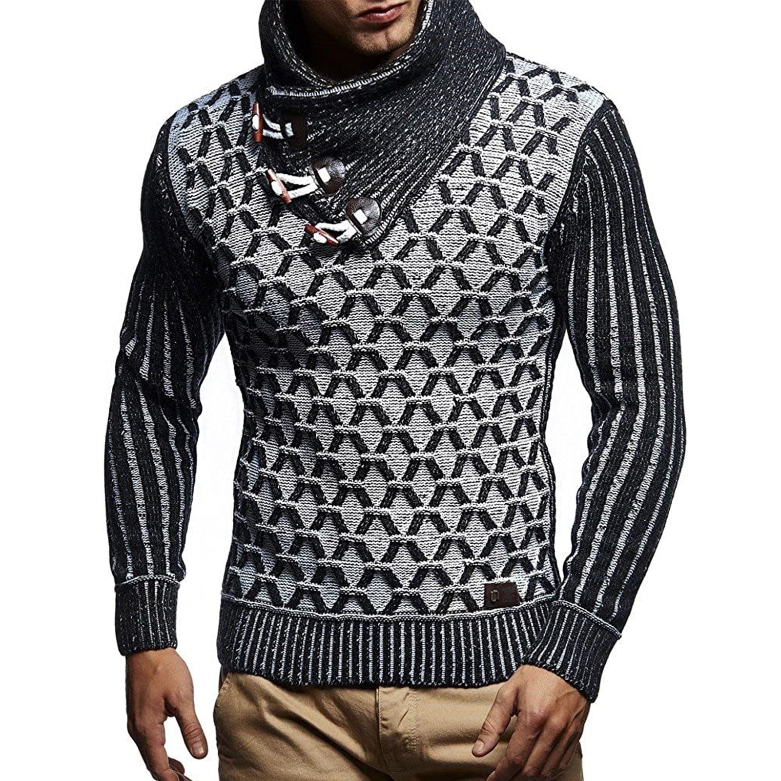 Odeerbi Fall Winter Knit Turtleneck Sweater For Men Solid Color Cowl ...