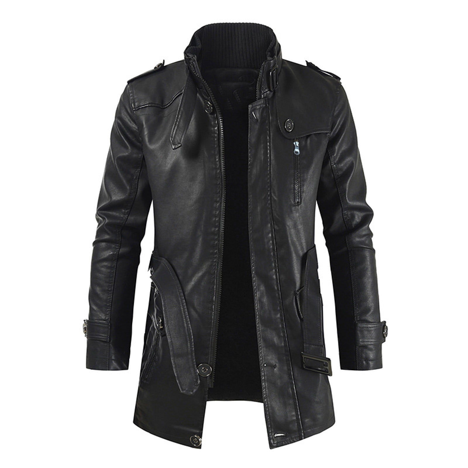 Odeerbi Faux Leather Outwear Jackets for Men Mid-length Solid ...