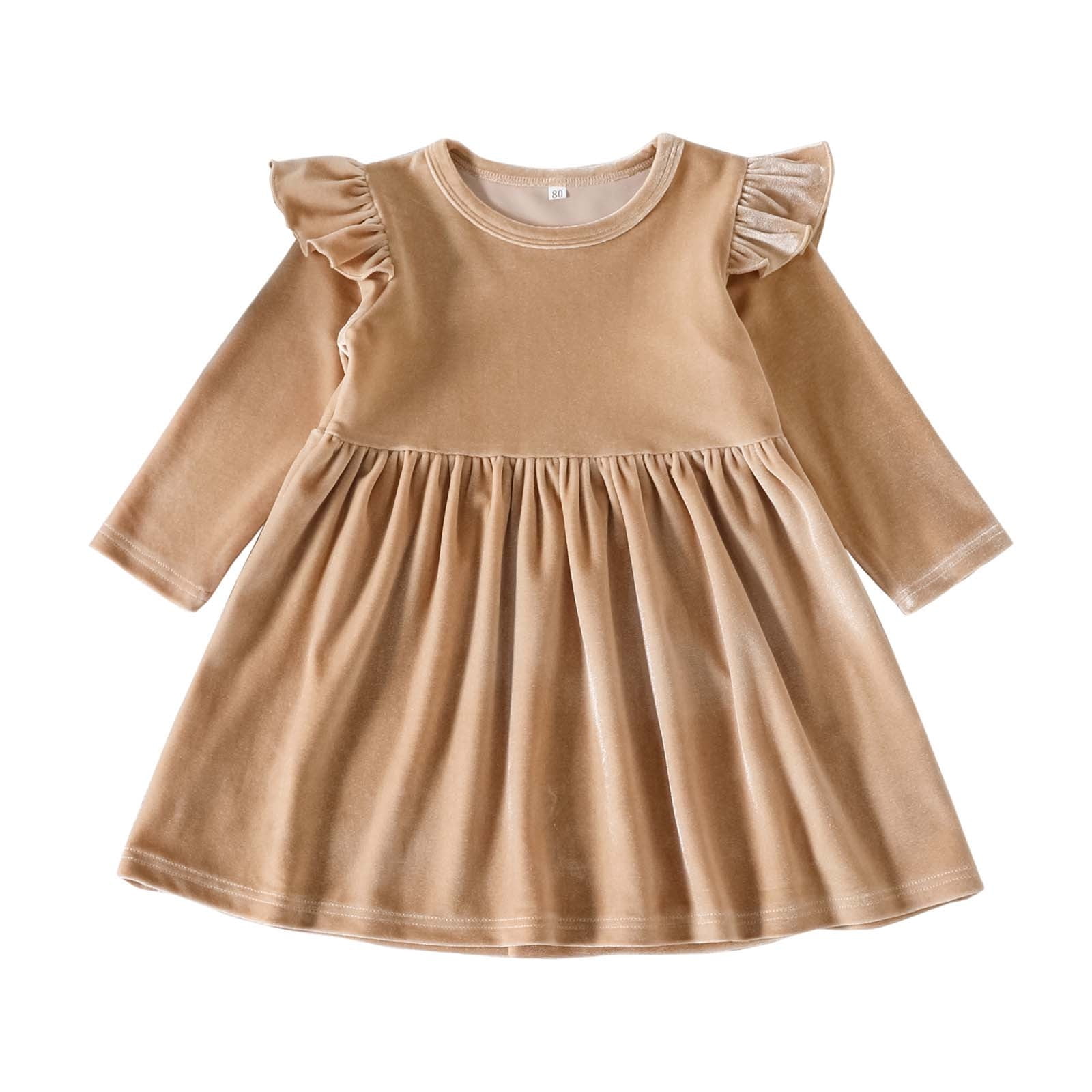 Odeerbi Girls Dresses Baby Sweet 2025 Long Sleeve Round-Neck Flock ...