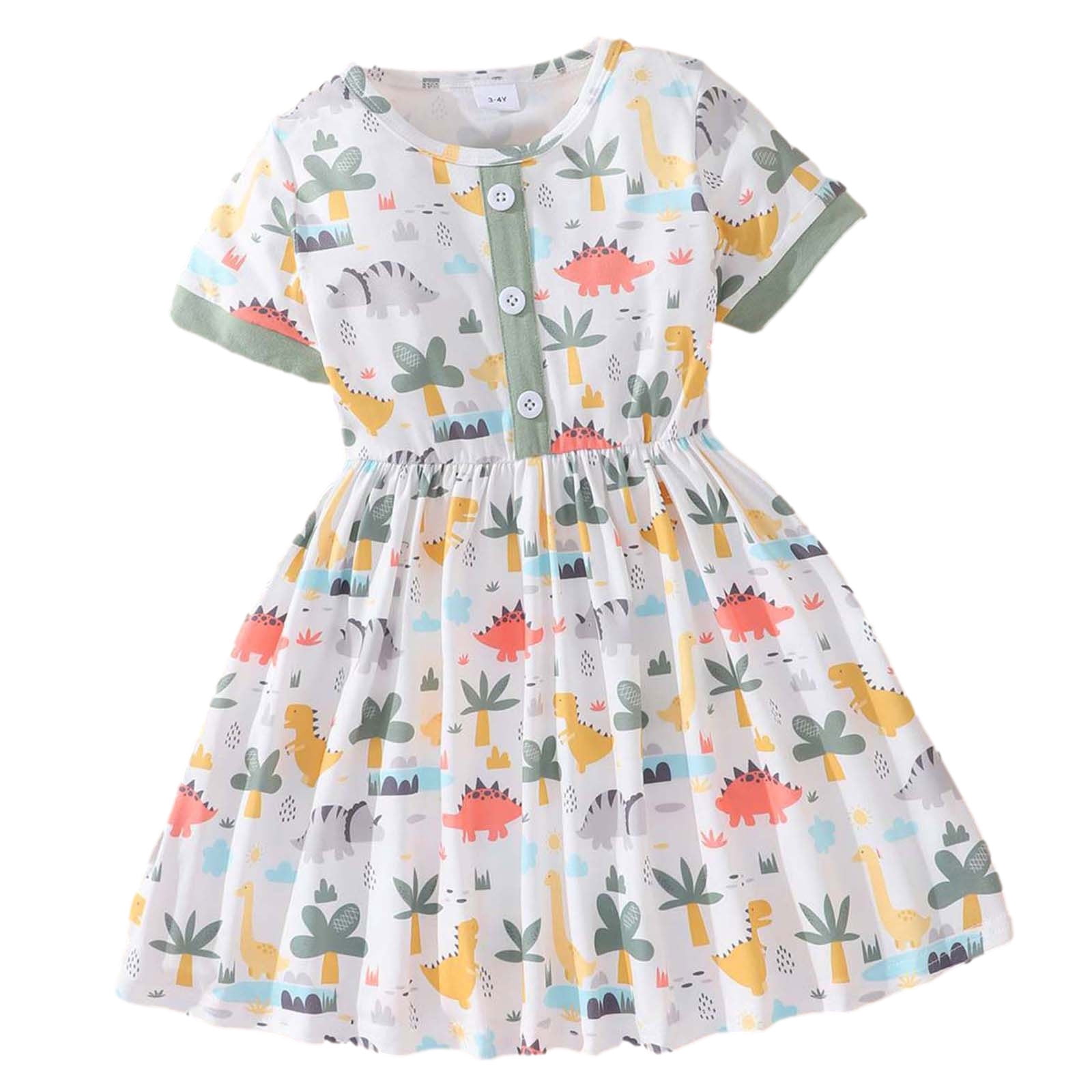 Odeerbi Girls Dresses Toddler Girls Clothes Summer Dinosaur Leopard ...