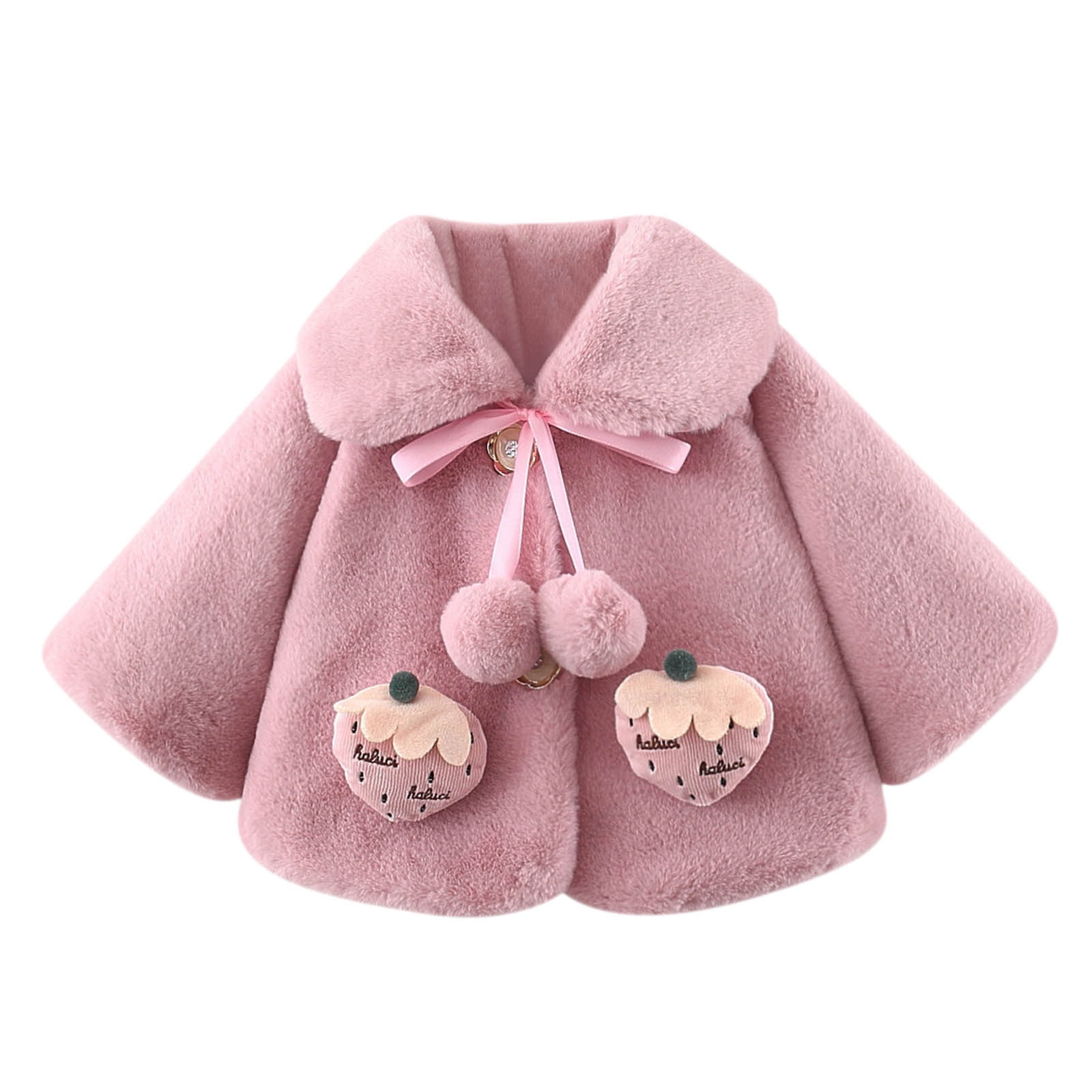 Odeerbi Girls Faux Furry Shawl Wrap Toddler Solid Color Plush Cute Strawberry Keep Warm Winter ...