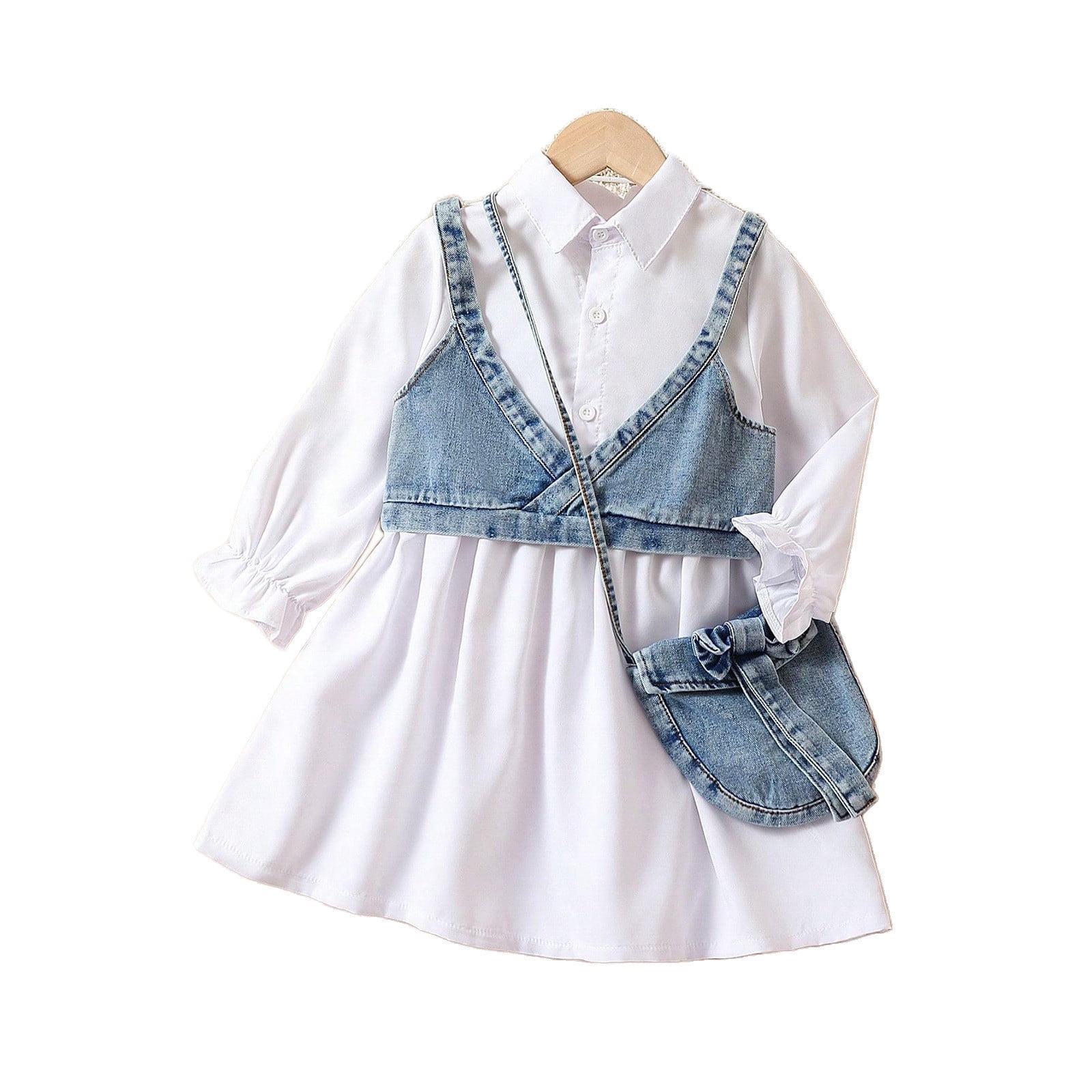 Odeerbi Girls Shirt Dress with Bag Set Little Girls Clothes White Shirt ...
