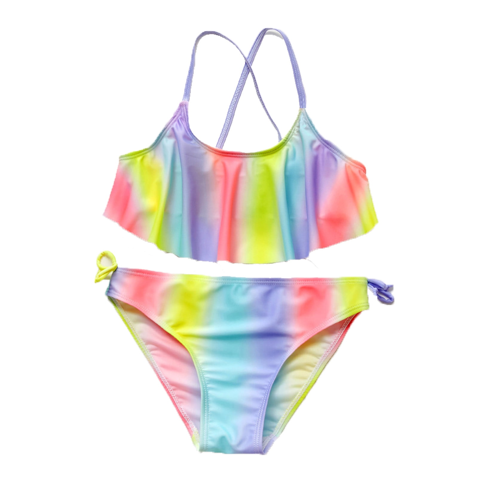 Odeerbi Girls Swimsuit Tie-Dye Printed Bikini Suit With Ruffled Frills ...