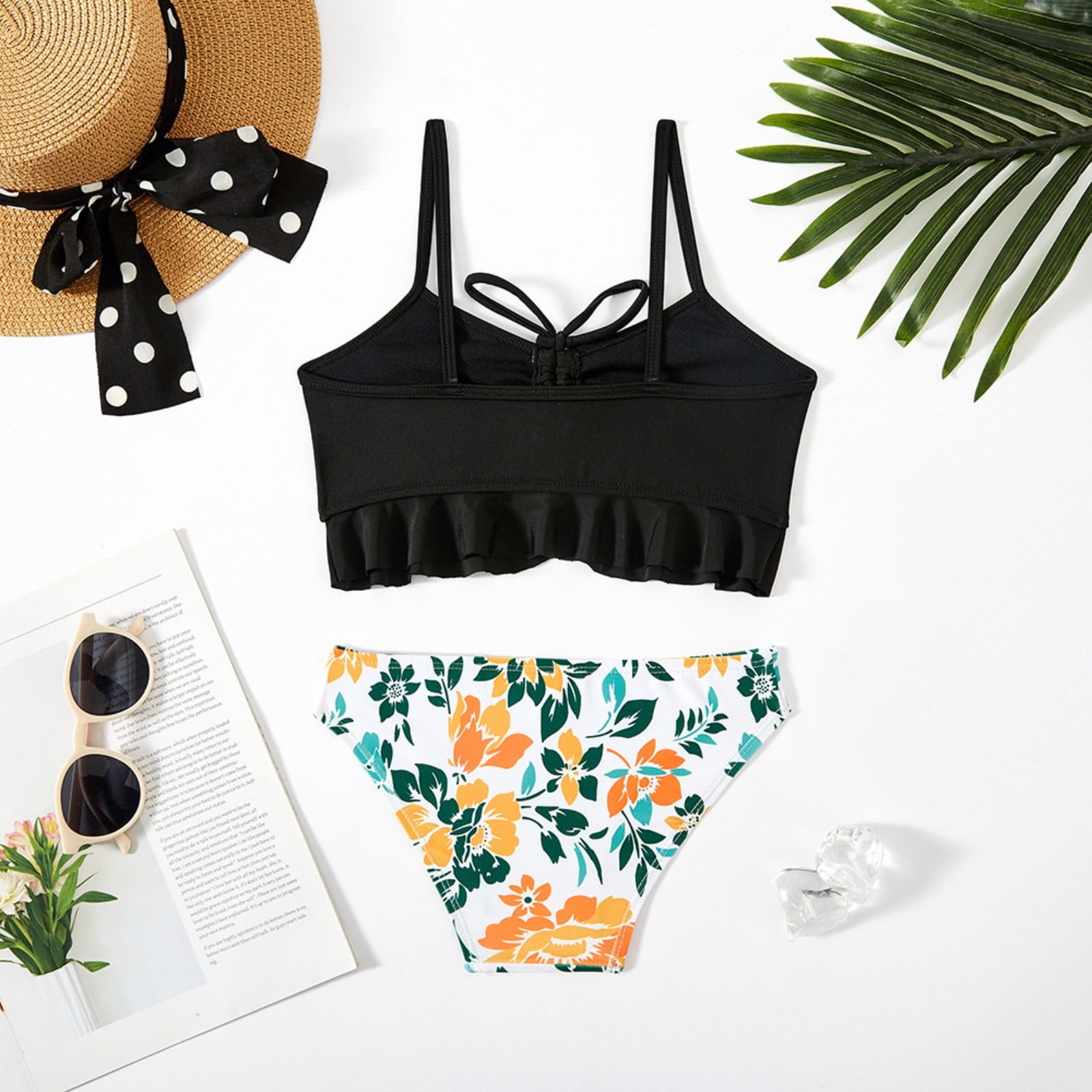 Odeerbi High Waisted Bikini Sets for Kids Girls Ruffle Two Piece ...