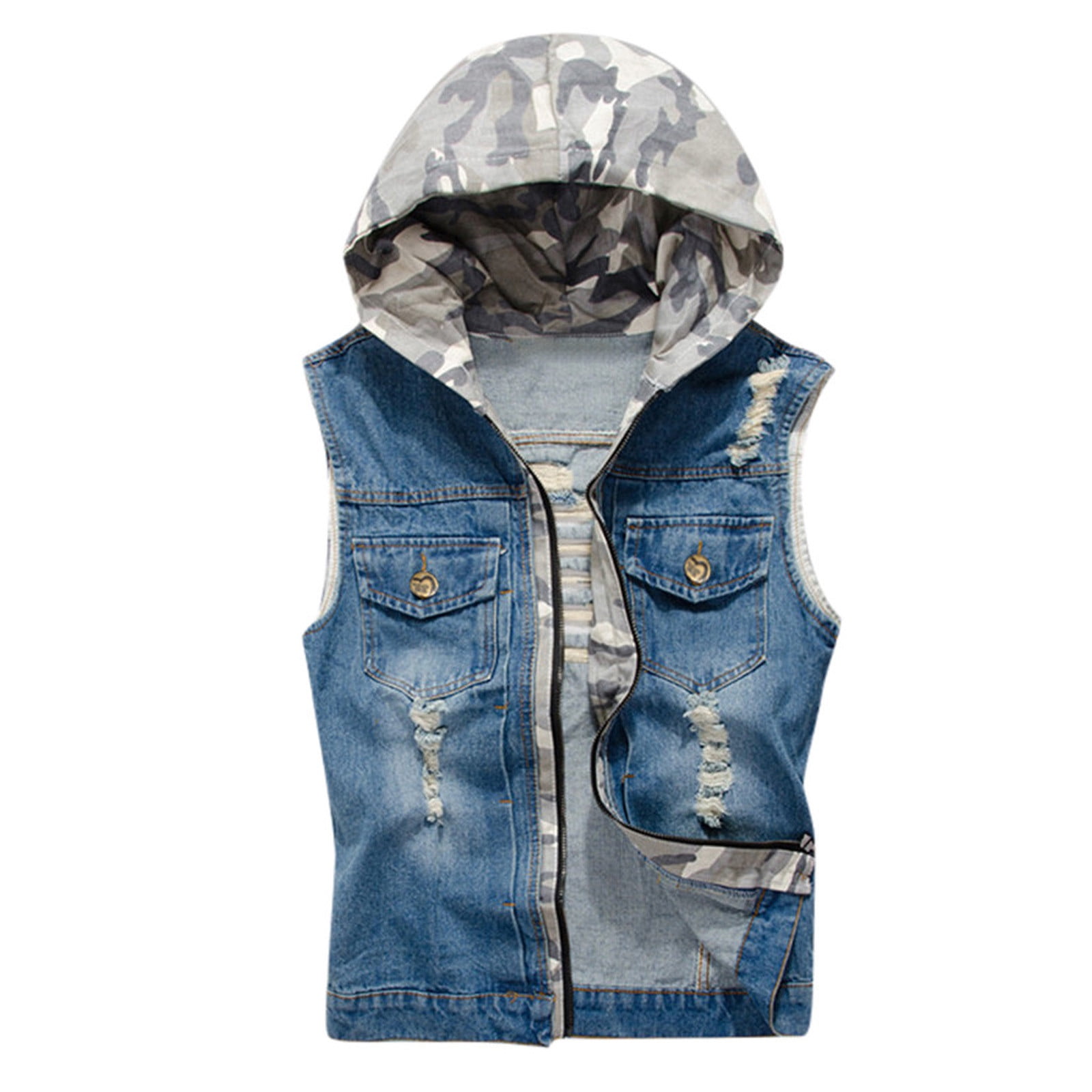 Odeerbi Hooded Denim Vest for Men Jean Vest Fashion 2024 Casual Jacket ...