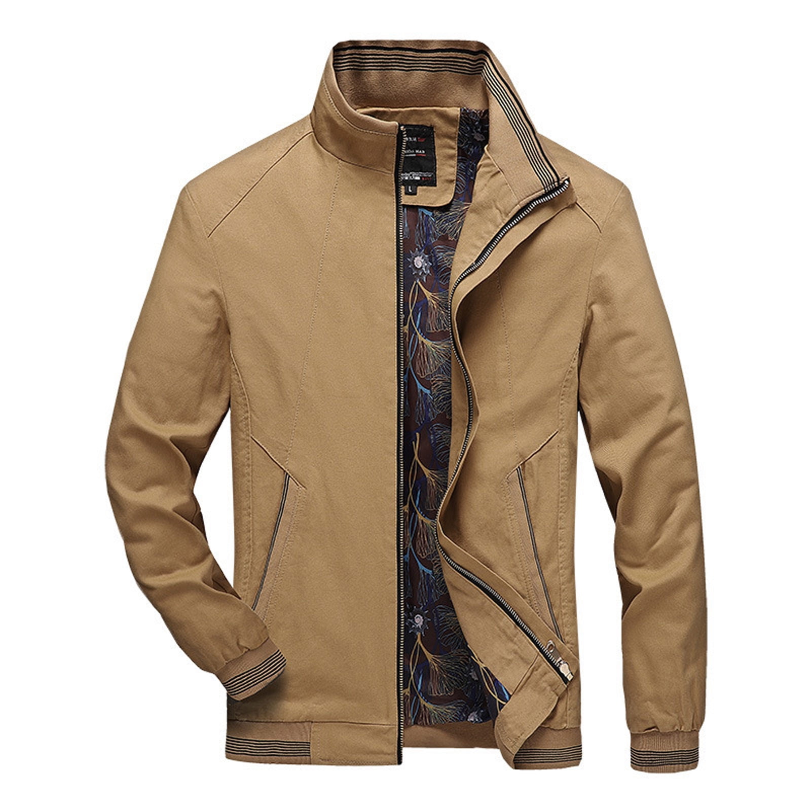 Odeerbi Jackets For Men Fall Jacket Solid 2025 Long Sleeve Coat Zipper ...