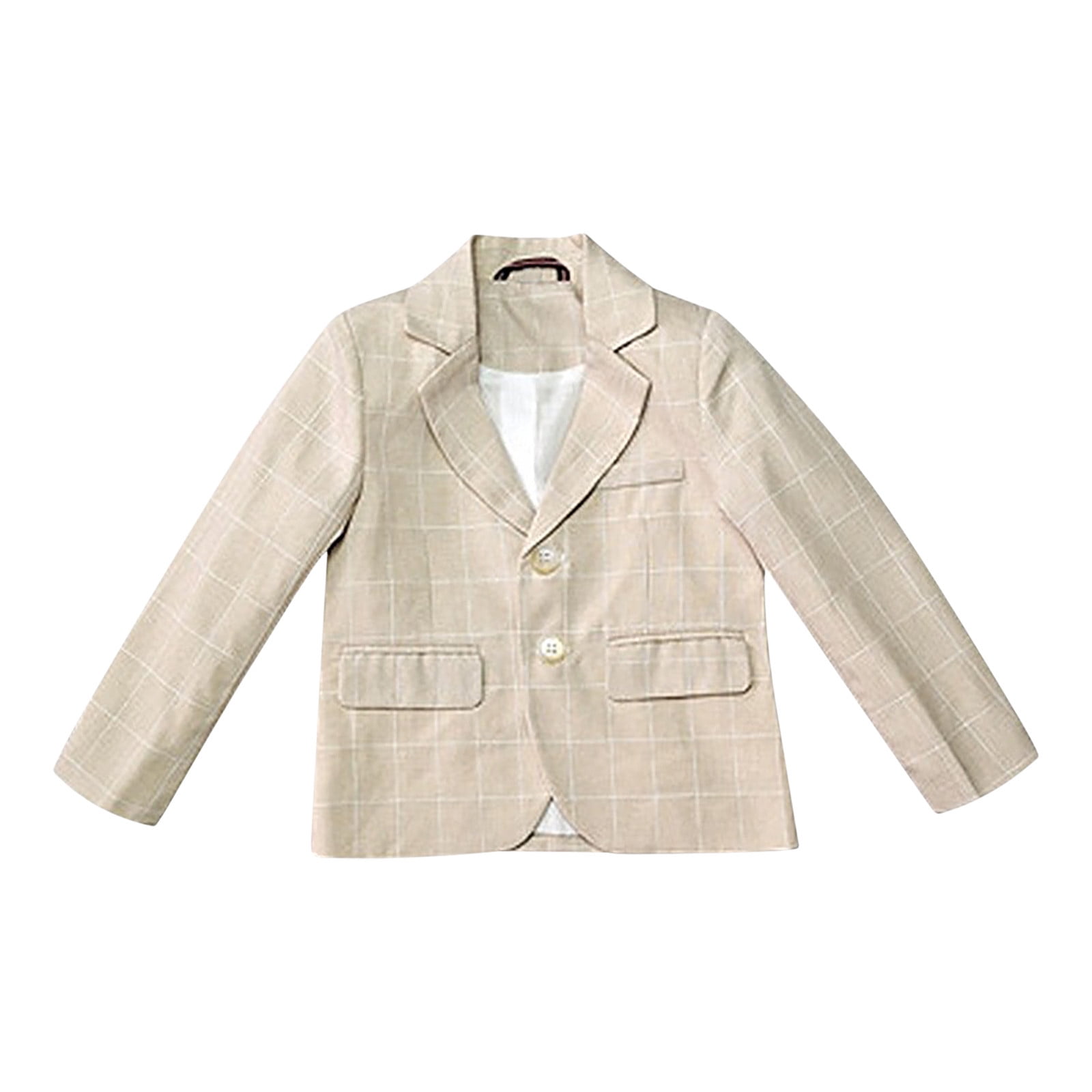 Odeerbi Kids Boys Blazer Jacket Notched Lapel Plaid Suit Jacket Solid ...