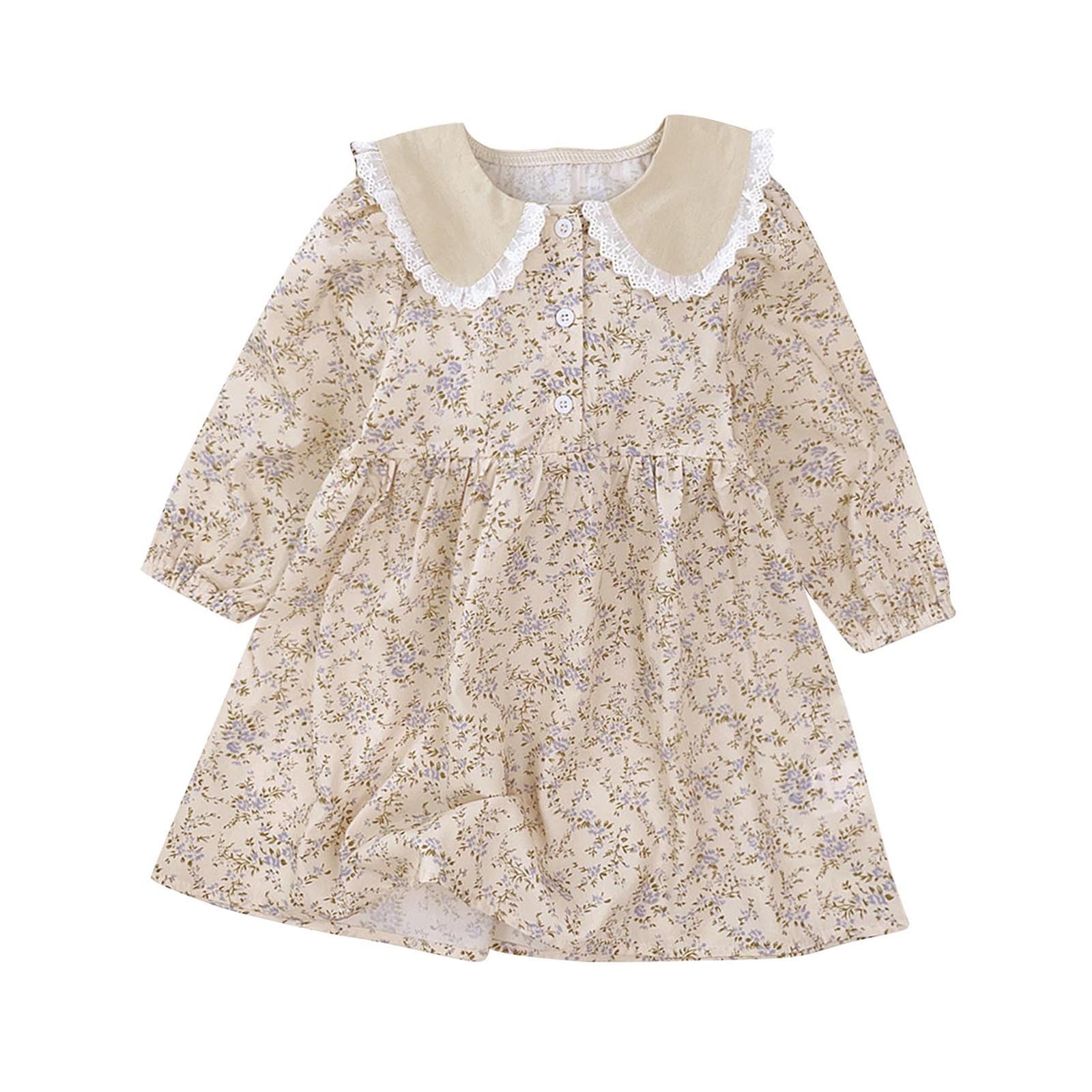 Odeerbi Kids Girls Cute Floral Dresses Spring Fall Peter Pan Collar ...