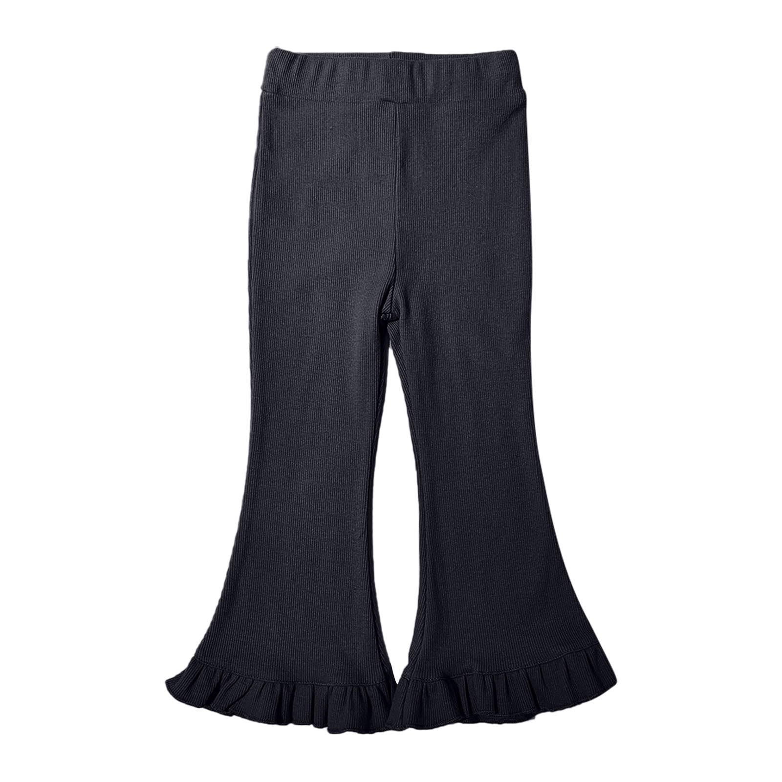 Odeerbi Kids Girls Flare Pants Ruffle Hem Cotton Pants Cute Sweet ...
