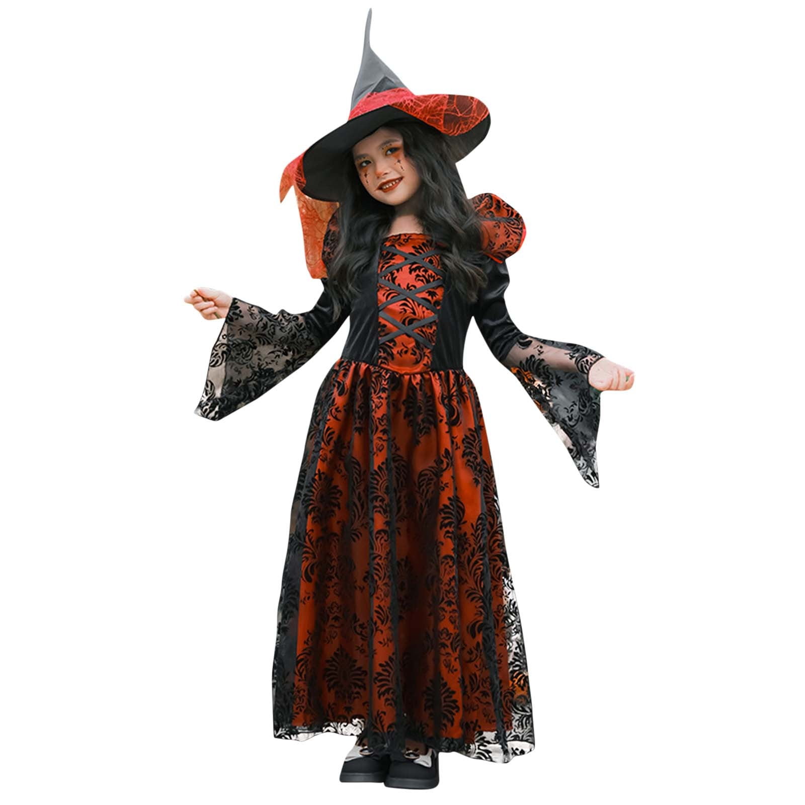 Odeerbi Kids Girls Halloween Witch Role Playing Clothes Stage ...