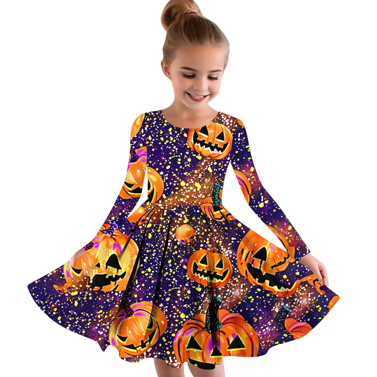 Odeerbi Kids Girls Long Sleeve Halloween Dress Swing A Line Dress 4-14 ...