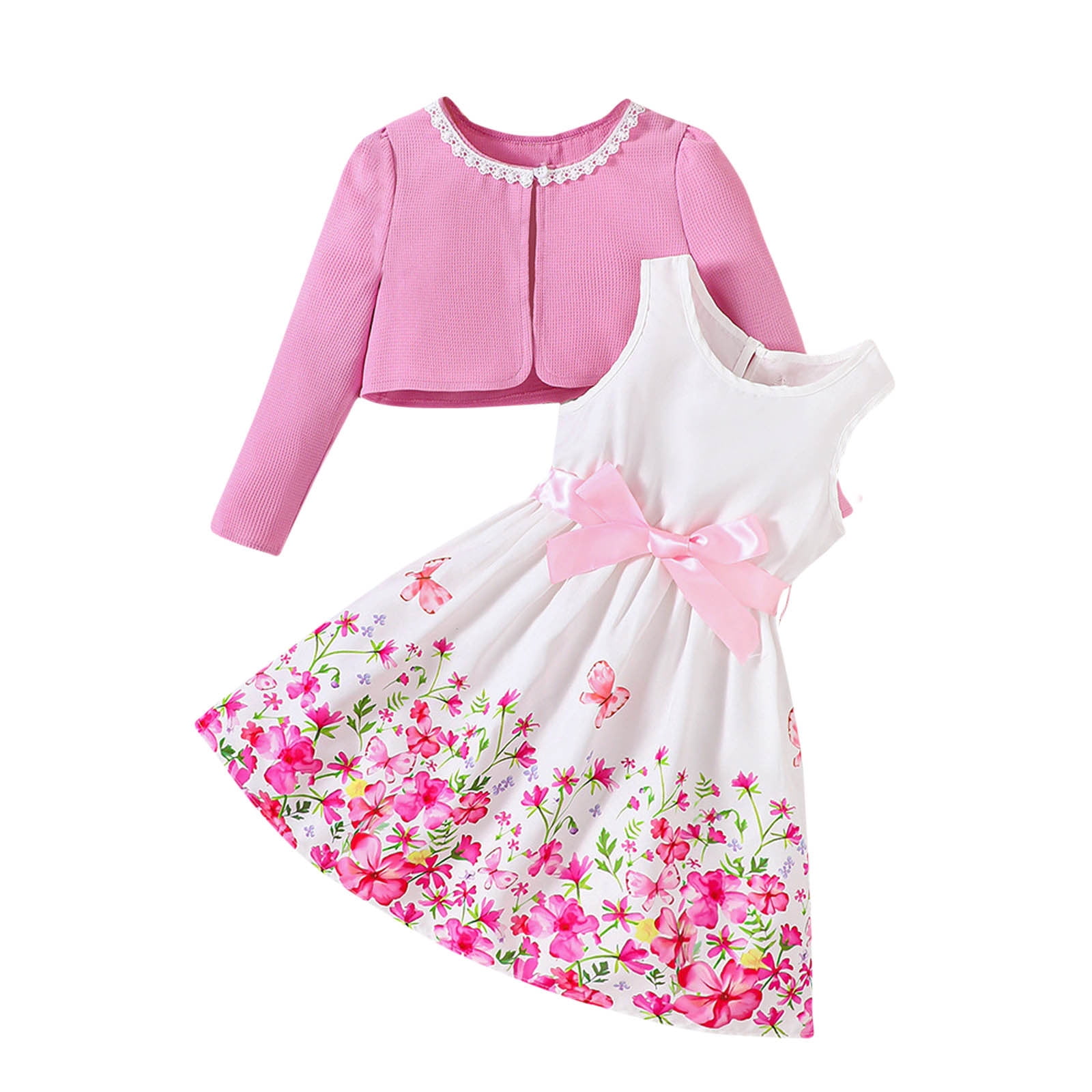 Odeerbi Kids Girls Party Floral Dress with Bolero Shrugs Set Fashion ...