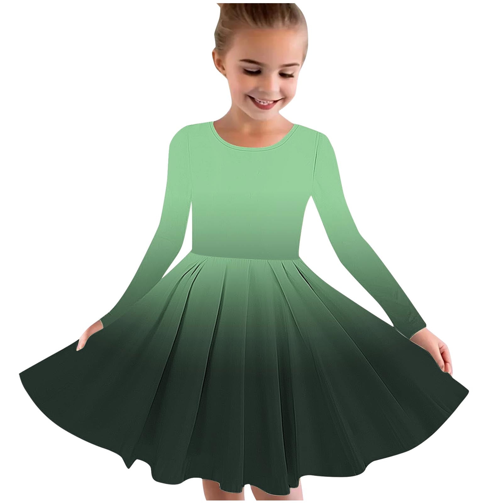 Odeerbi Kids Girls Skater Twirl A-Line Dress Long Sleeve Pleated ...