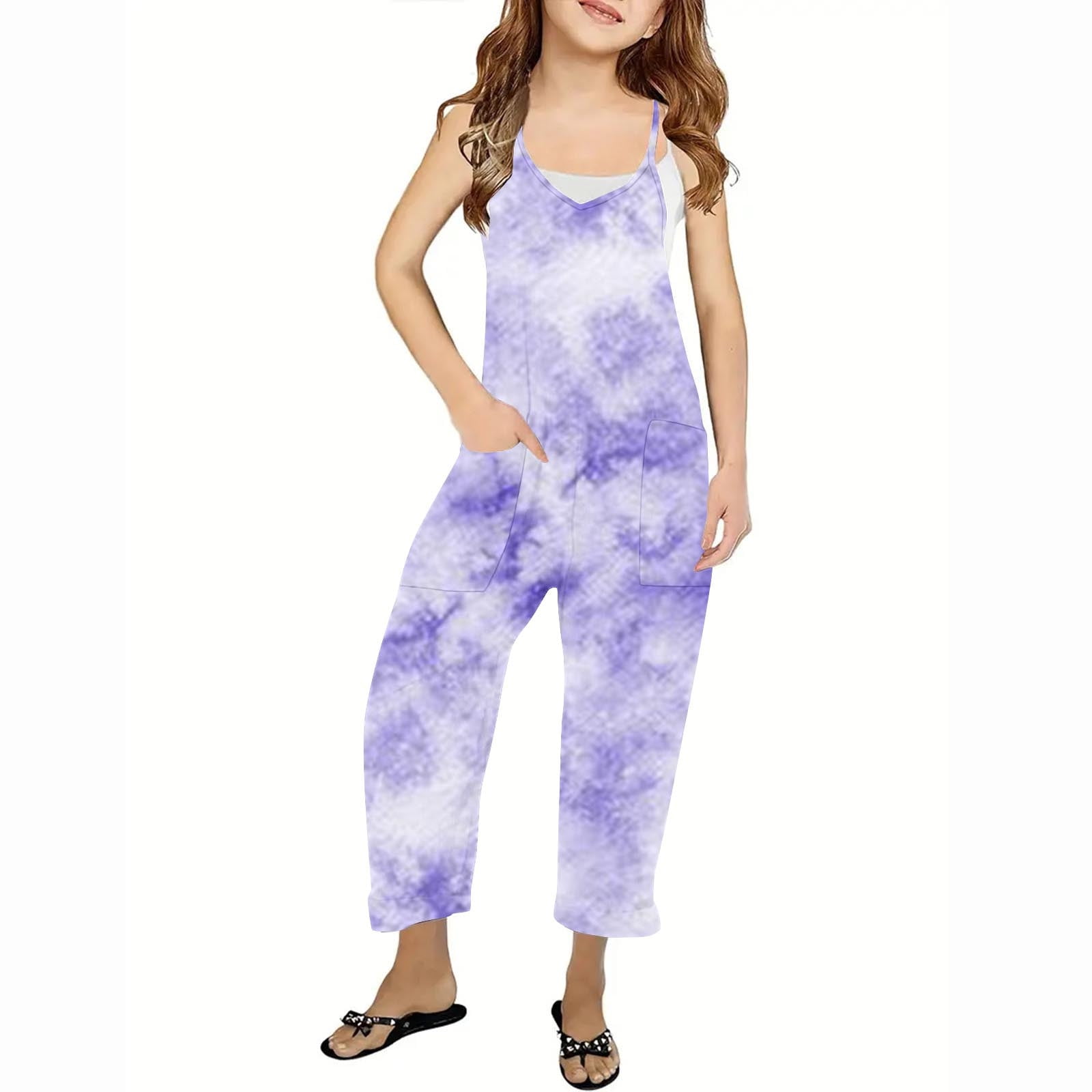 Odeerbi Kids Girls Summer Jumpsuit Tie-dye Bib Overalls Casual ...