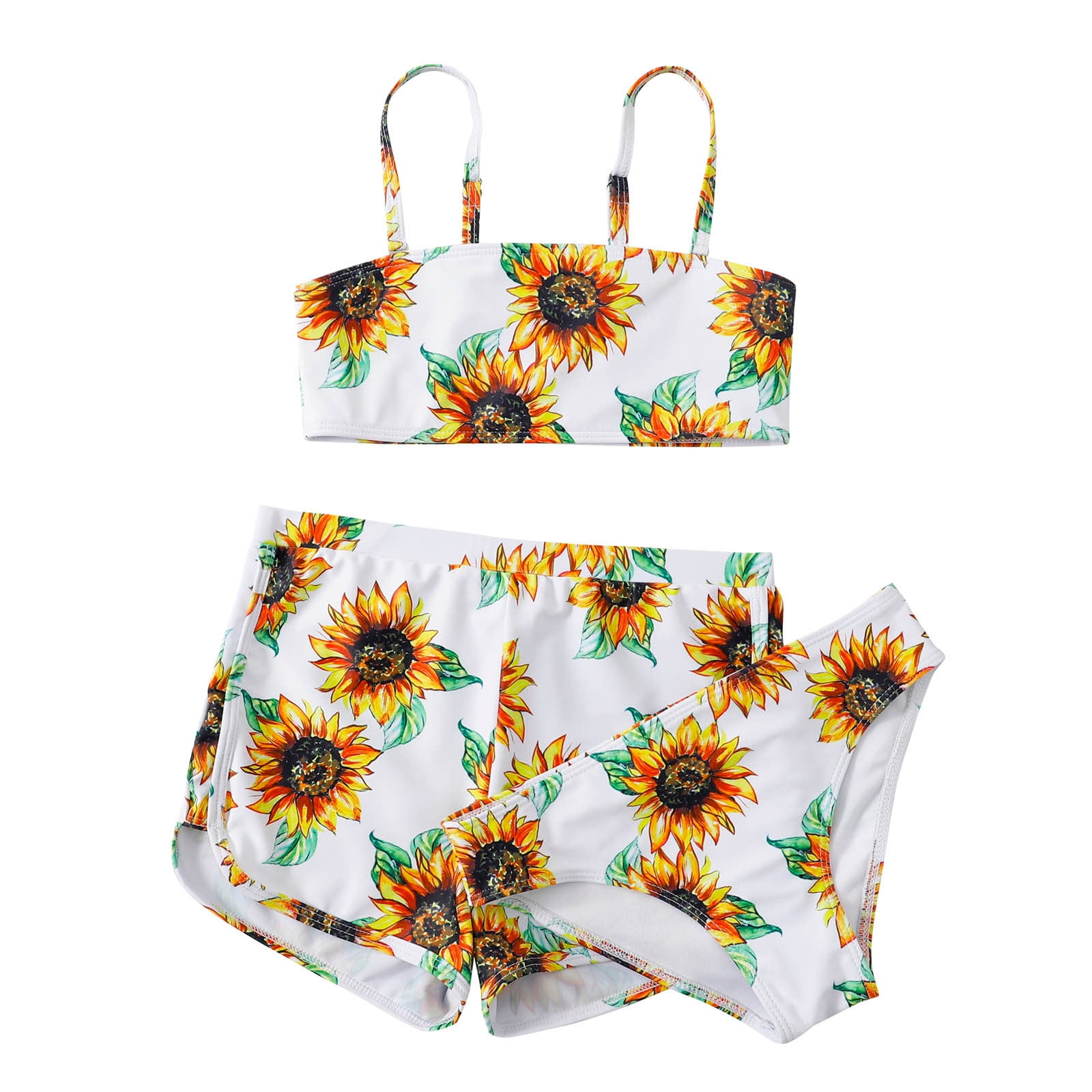 Odeerbi Kids Girls Three Pieces Swimsuit Floral Bikini Sets with Bord ...