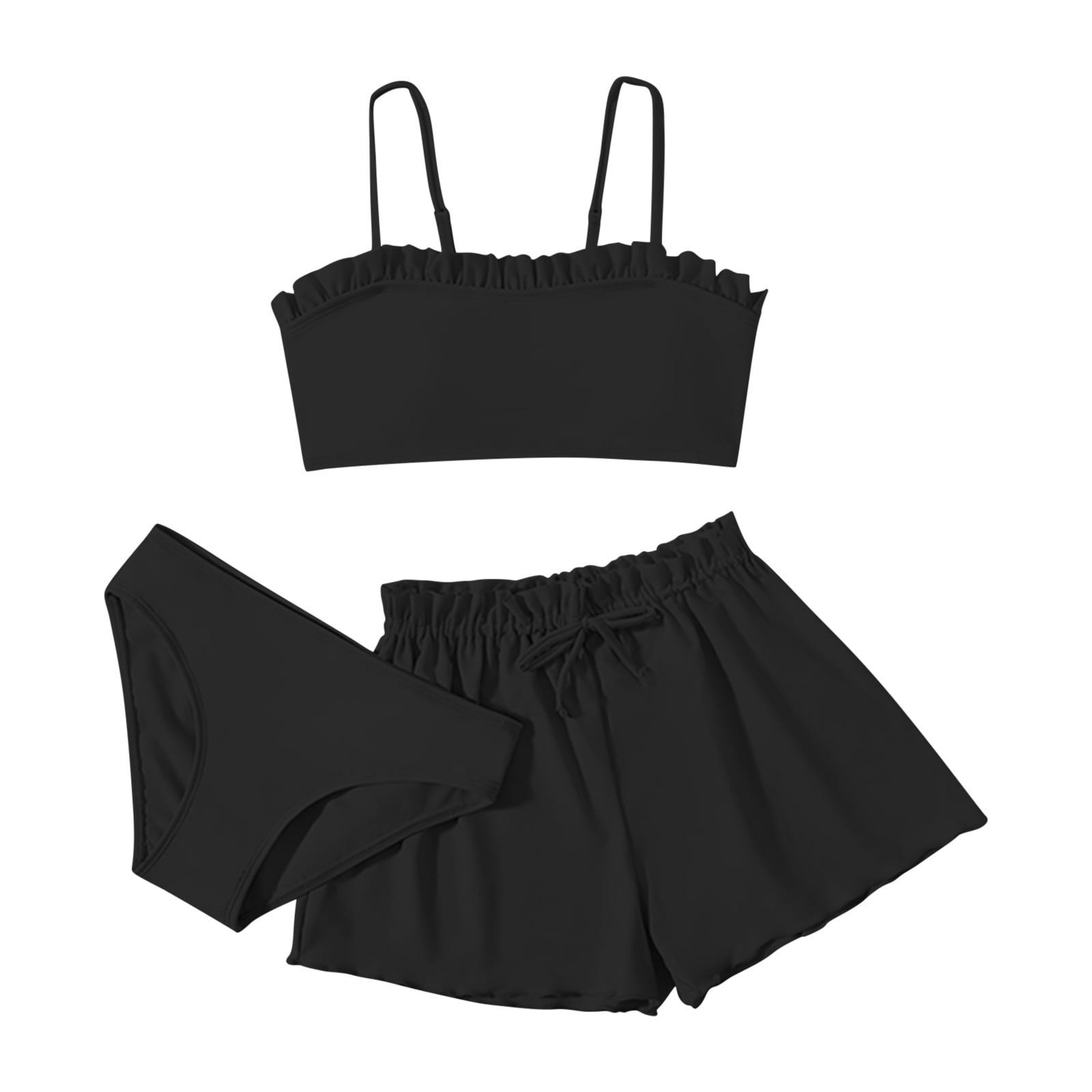 Odeerbi Kids Girls Three Pieces Swimsuit Ruffle Bikini Sets with Bord ...