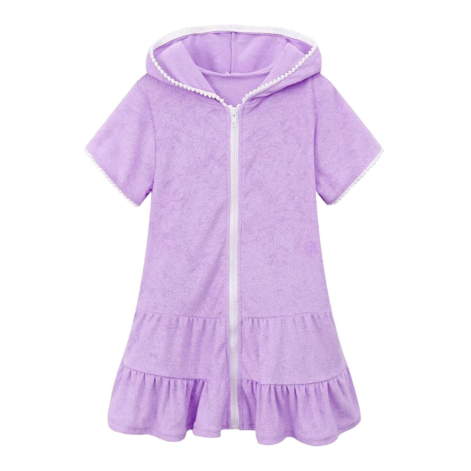Odeerbi Kids Girls Swim Cover Up Toddler Swimsuit Coverup Hooded Zip-Up ...