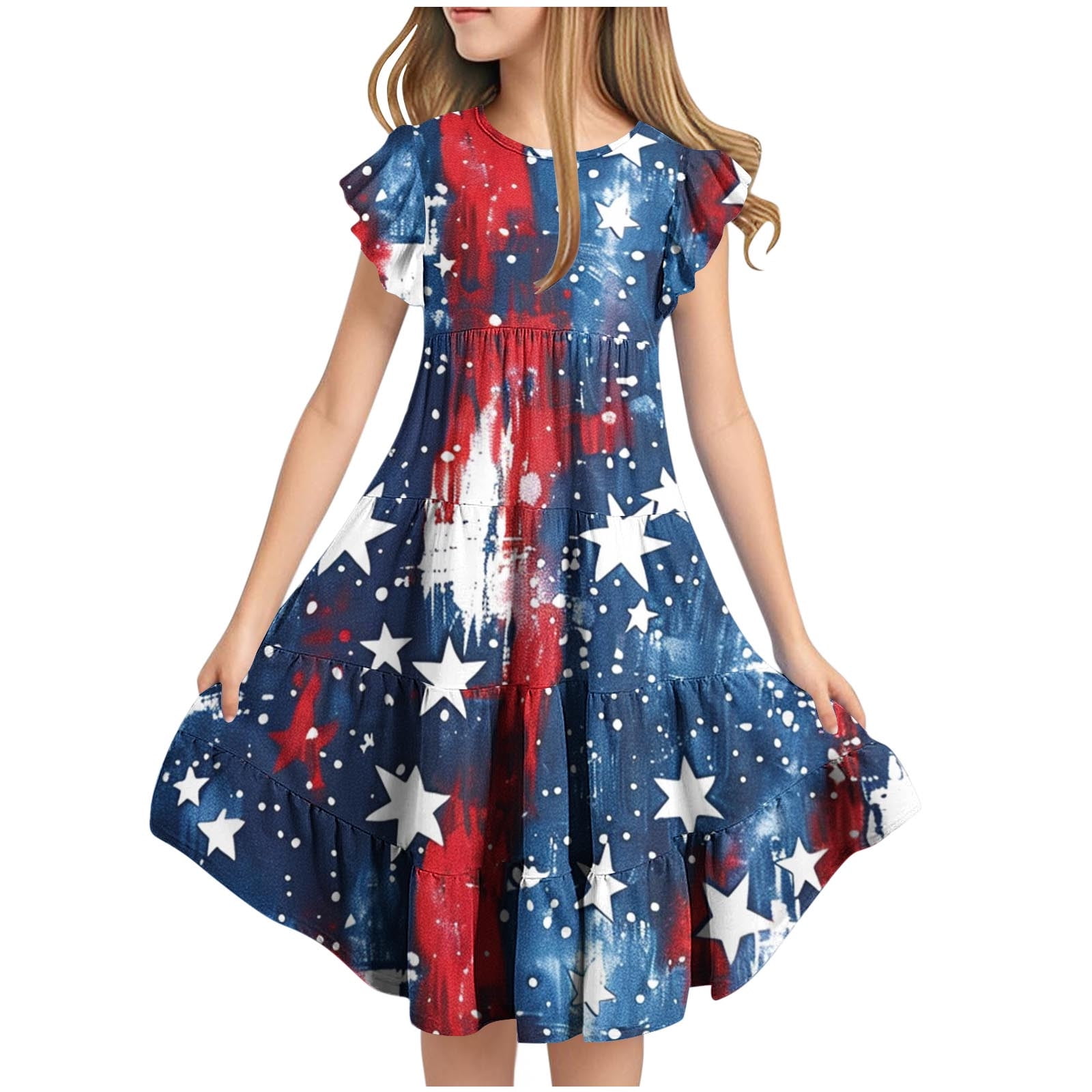 Odeerbi Kids Teen Girls Independence Day A-Line Ruffled Dress Summer ...