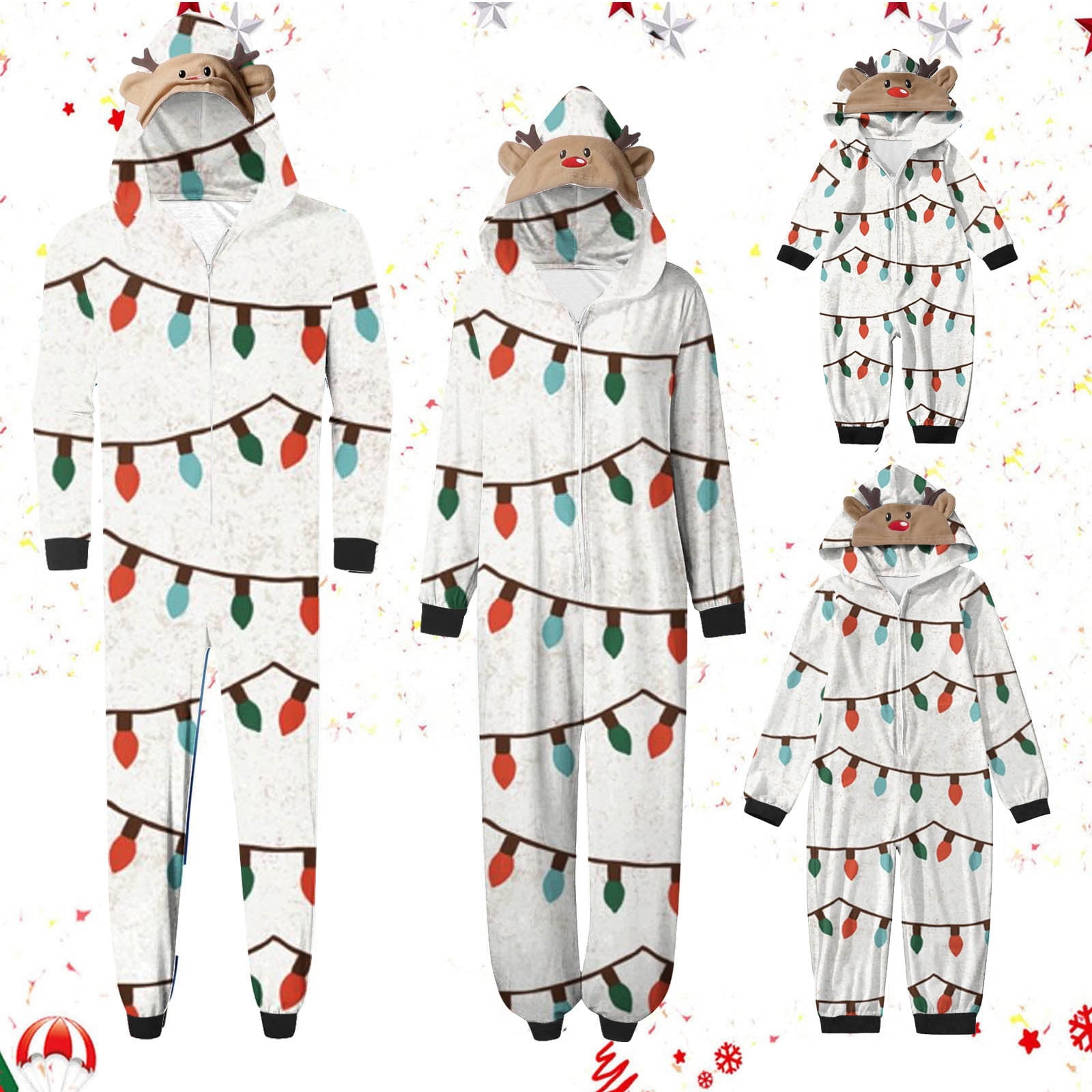 Odeerbi Matching Family Christmas Pajamas Sets Hooded Onesie Sleepwear ...