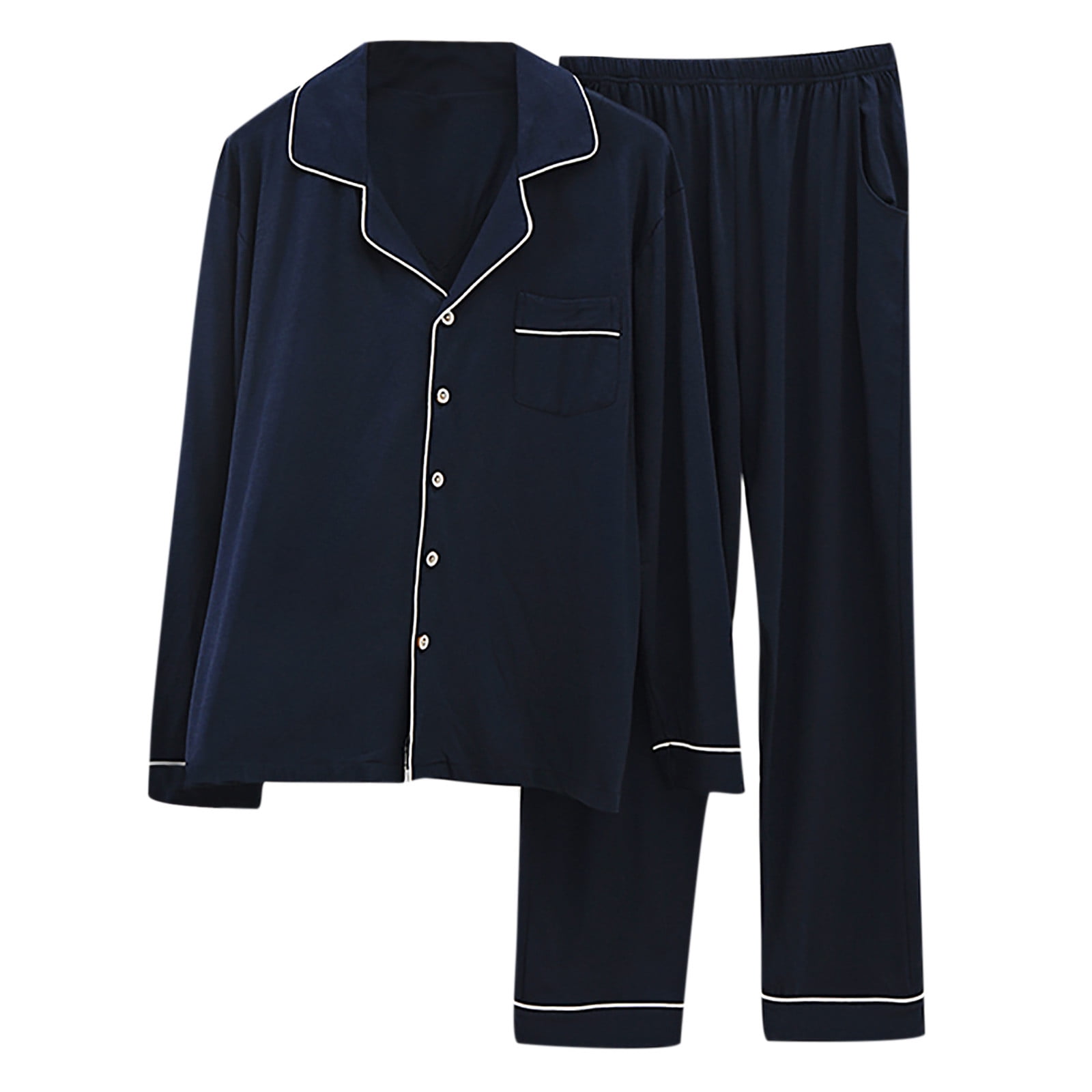 Odeerbi Men Pajama Sets Long Sleeves Sleepwear Casual Solid Cardigan ...