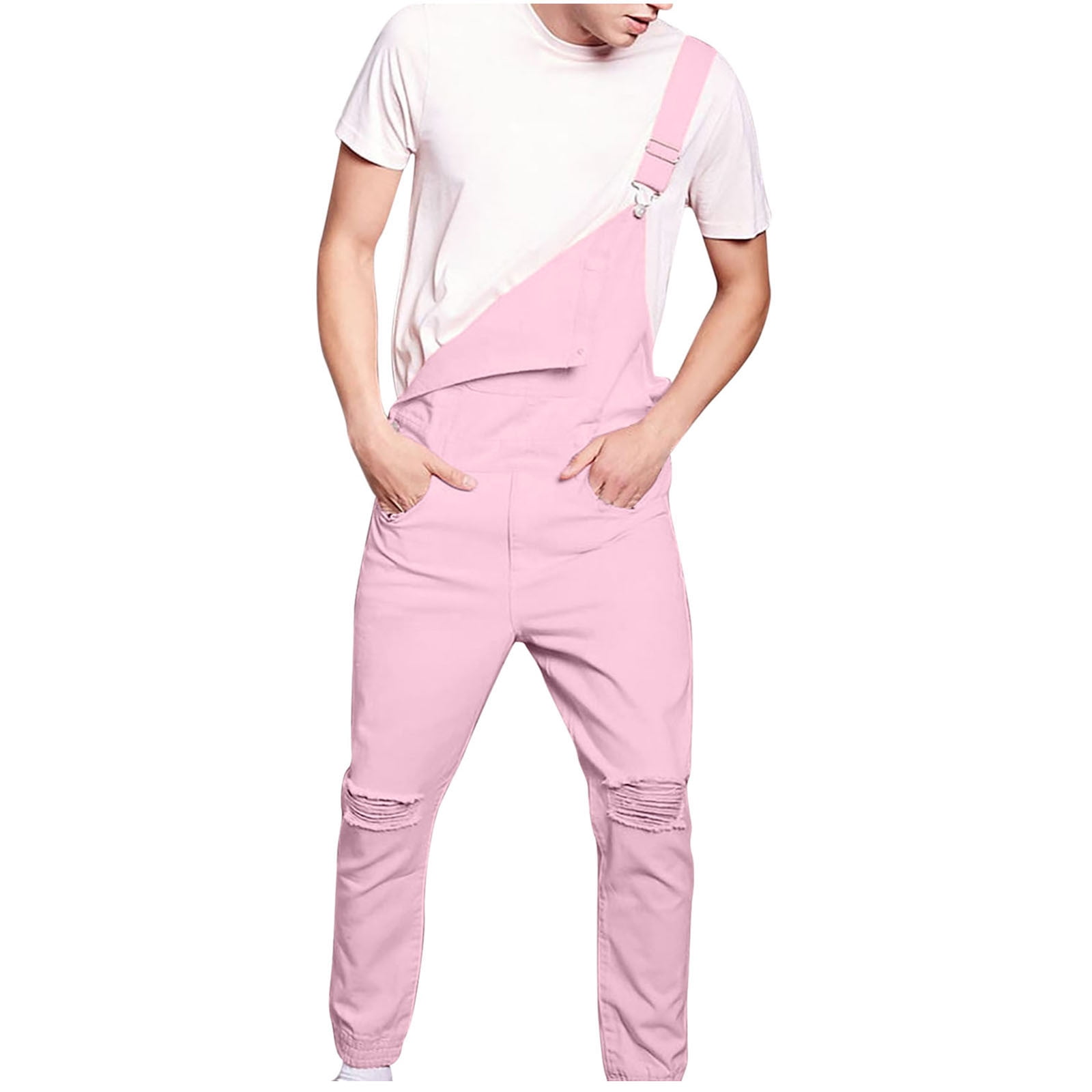 Odeerbi Men's Denim Bib Overalls 2025 Casual Soid Ripped Jean Overalls ...