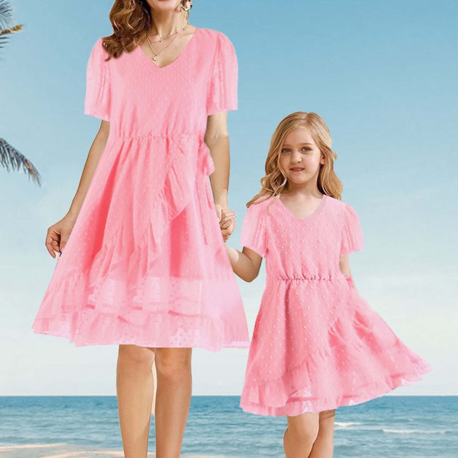 Odeerbi Mommy And Me Dresses Matching Outfits Pink Cute Princess Dress ...