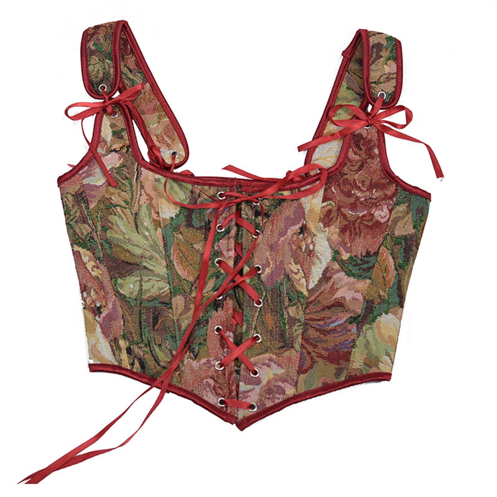 Odeerbi Renaissance Medieval Corset for Women Vintage Floral Boned ...