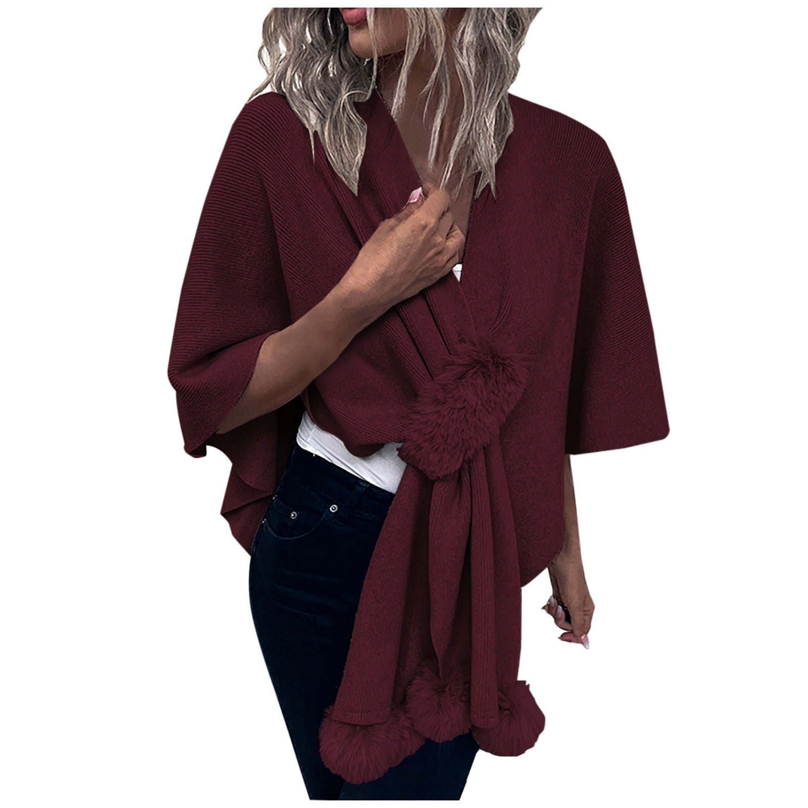 Odeerbi Shawl Wraps for Women 2025 Fall Winter Poncho Open Front Cape Cardigan Trendy Solid ...