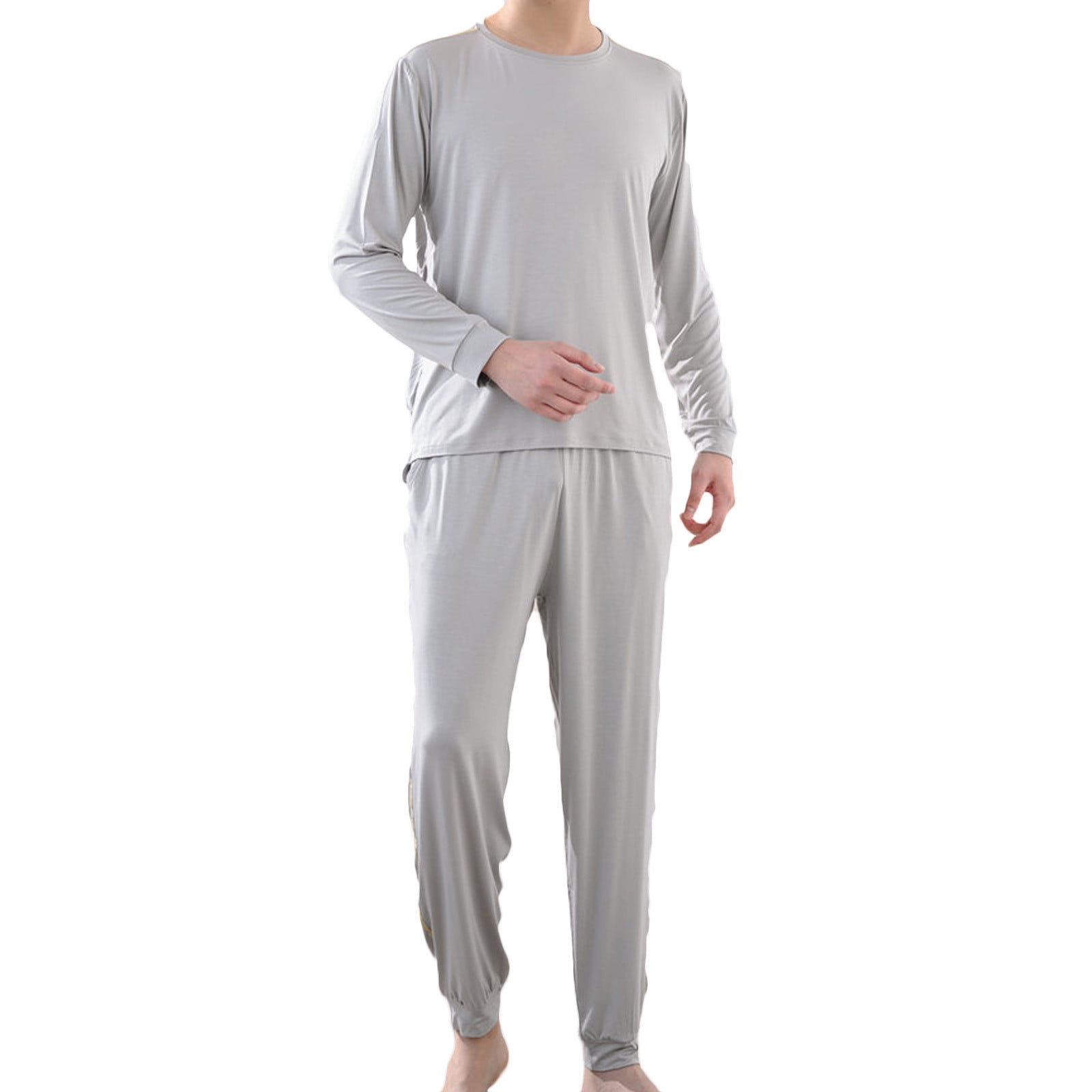 Odeerbi Solid Color Pajama Sets for Men 2-piece 2025 Long Sleeve ...