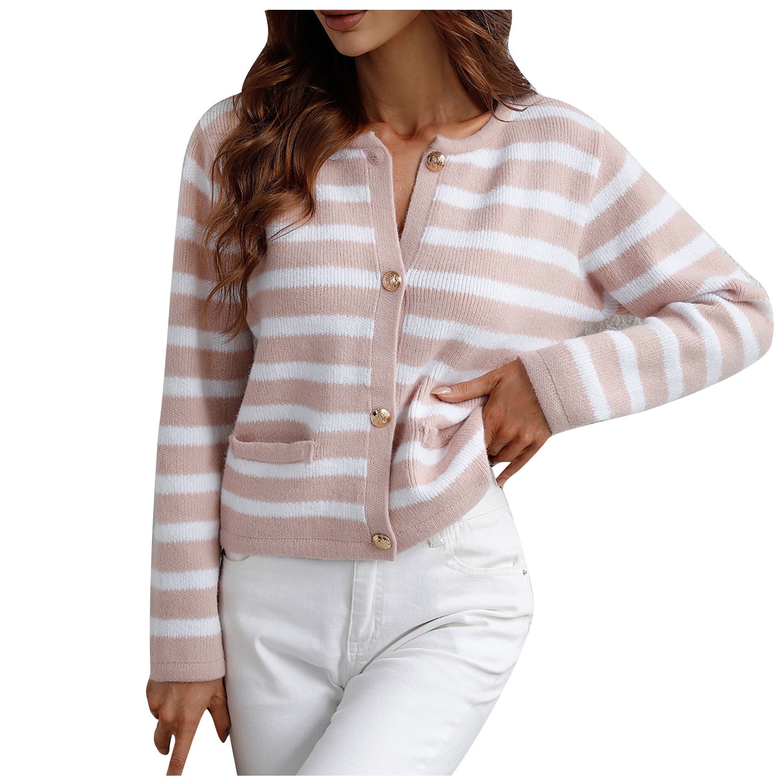 Odeerbi Striped Knit Cardigan Sweaters For Women Loose Winter Sweater ...