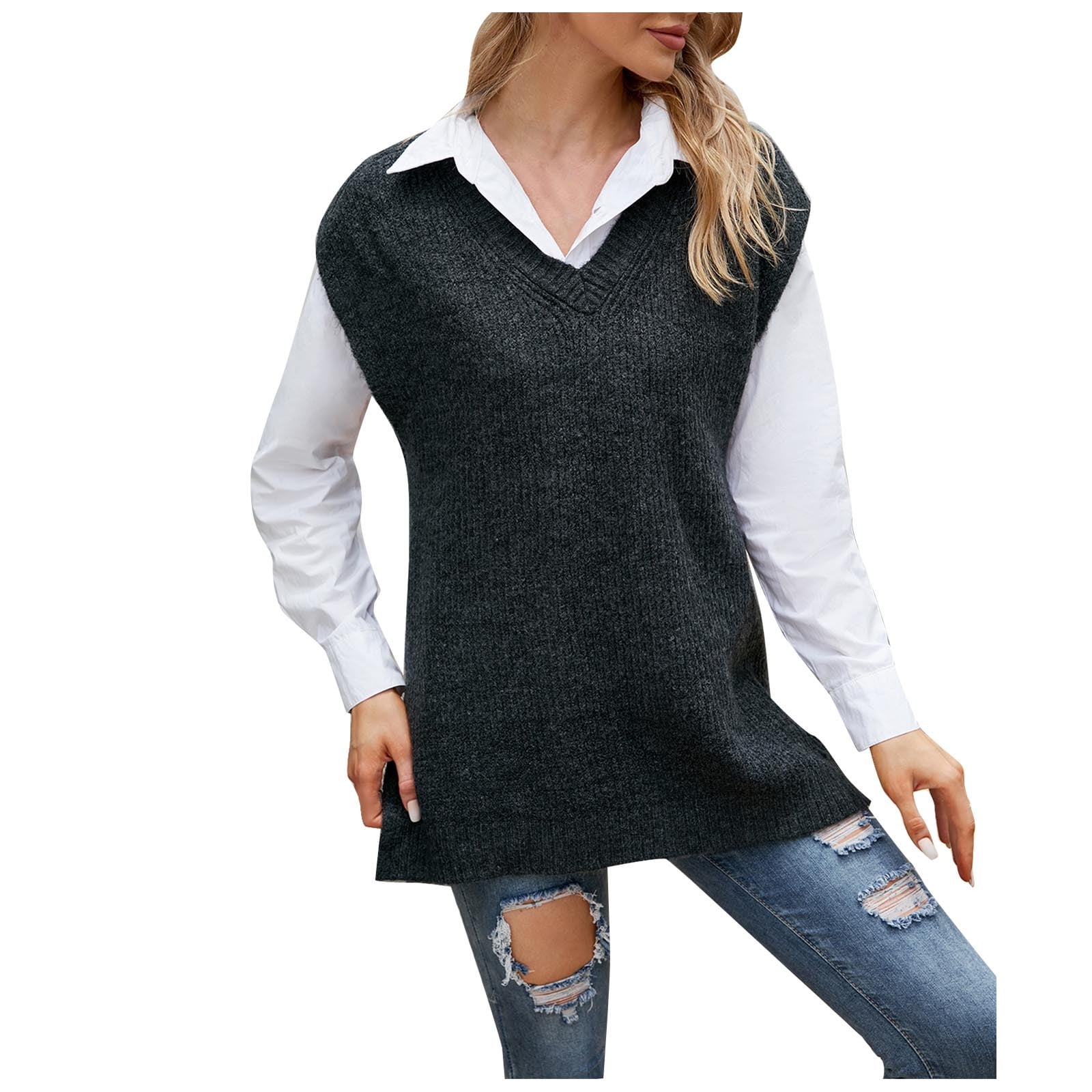 Odeerbi Sweater Vest Women Sleeveless V Neck Knit Vest Autumn Winter ...