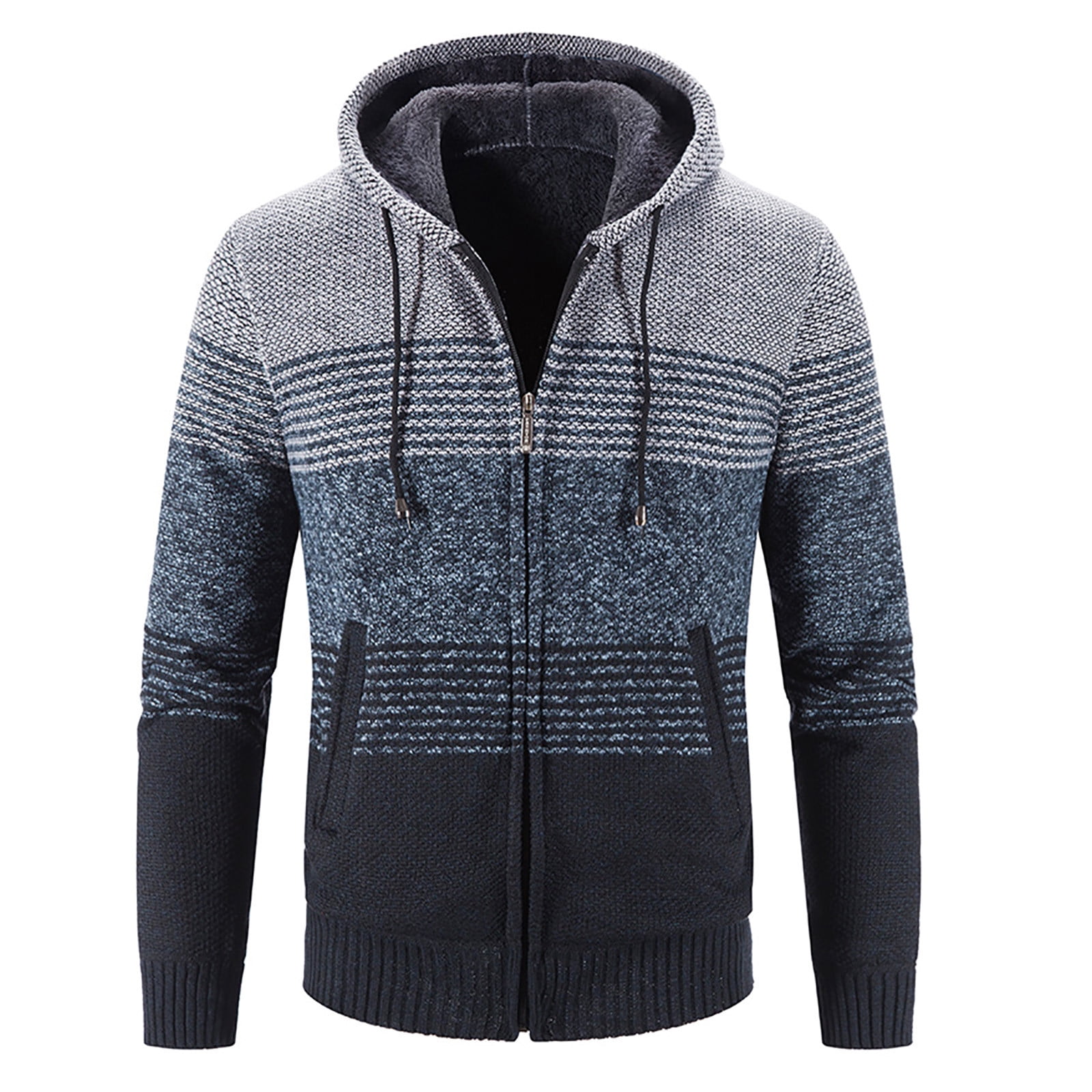 Odeerbi Sweaters For MenFleece Thick Stripe Color Matching Hooded ...