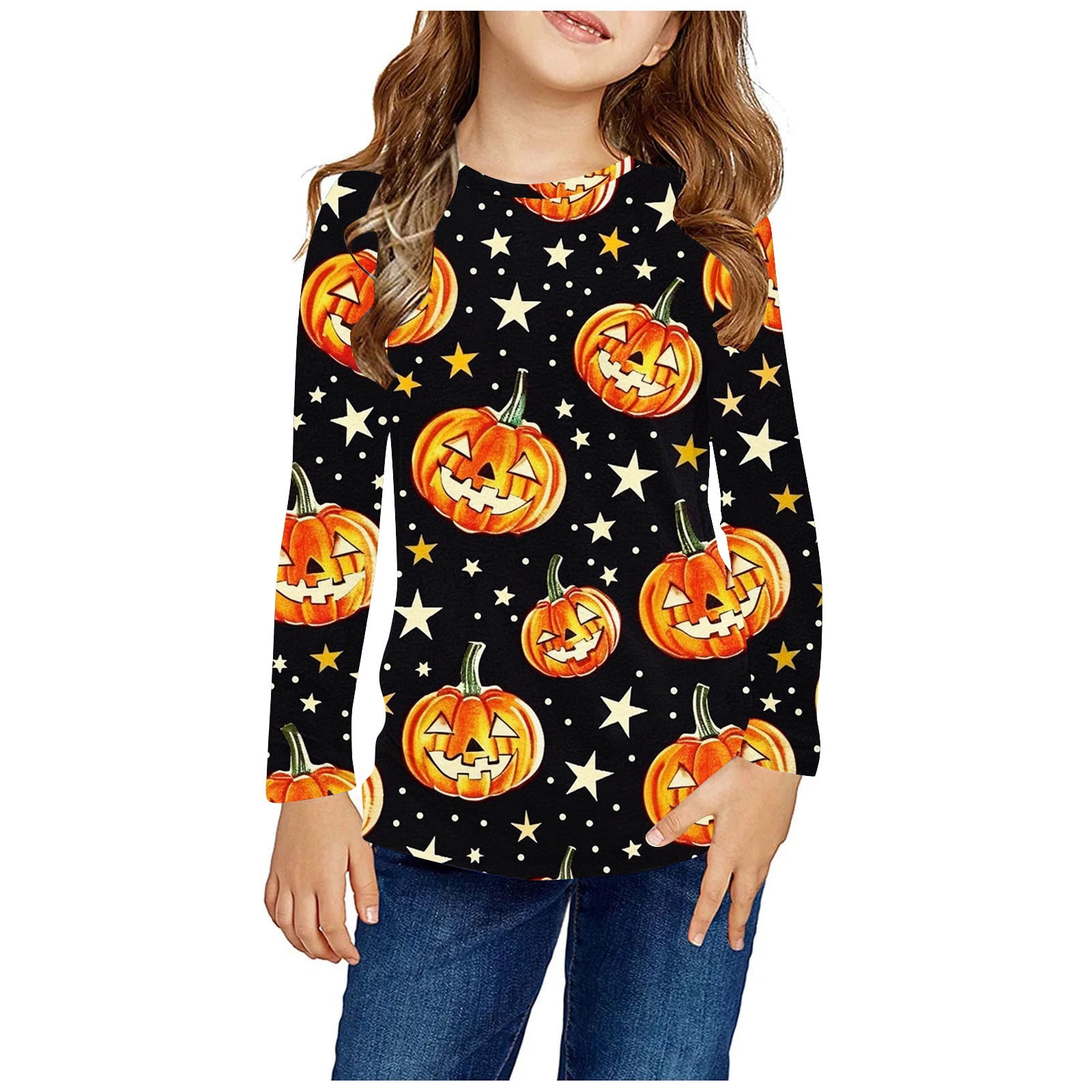 Odeerbi Teen Girls Fall Winter Basic Layering T-Shirt Halloween Basic Tees 3-14 Years Kids Long ...