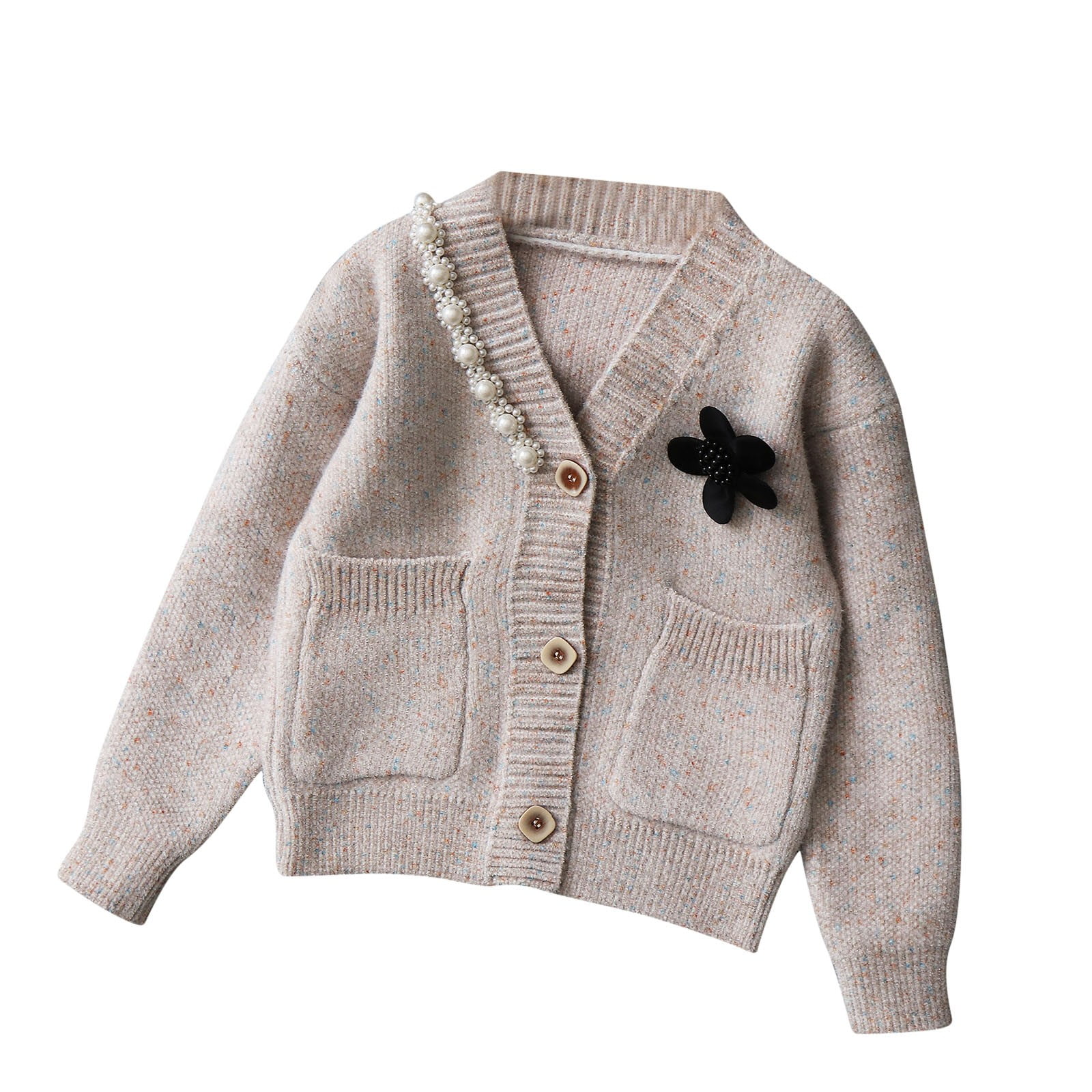Odeerbi Teen Girls Pearl Cardigan Sweater Winter Lamb Down Sweater ...