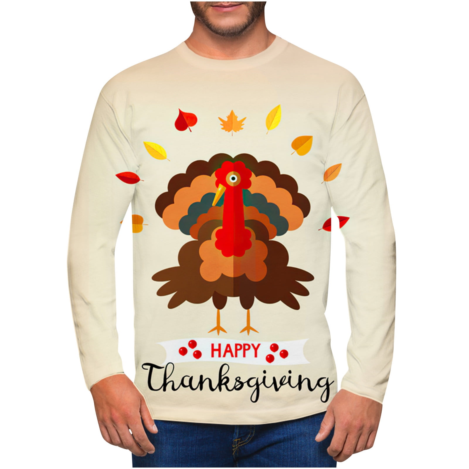 Odeerbi Thanksgiving Shirts For Men Casual Round Neck Pullover 3D ...