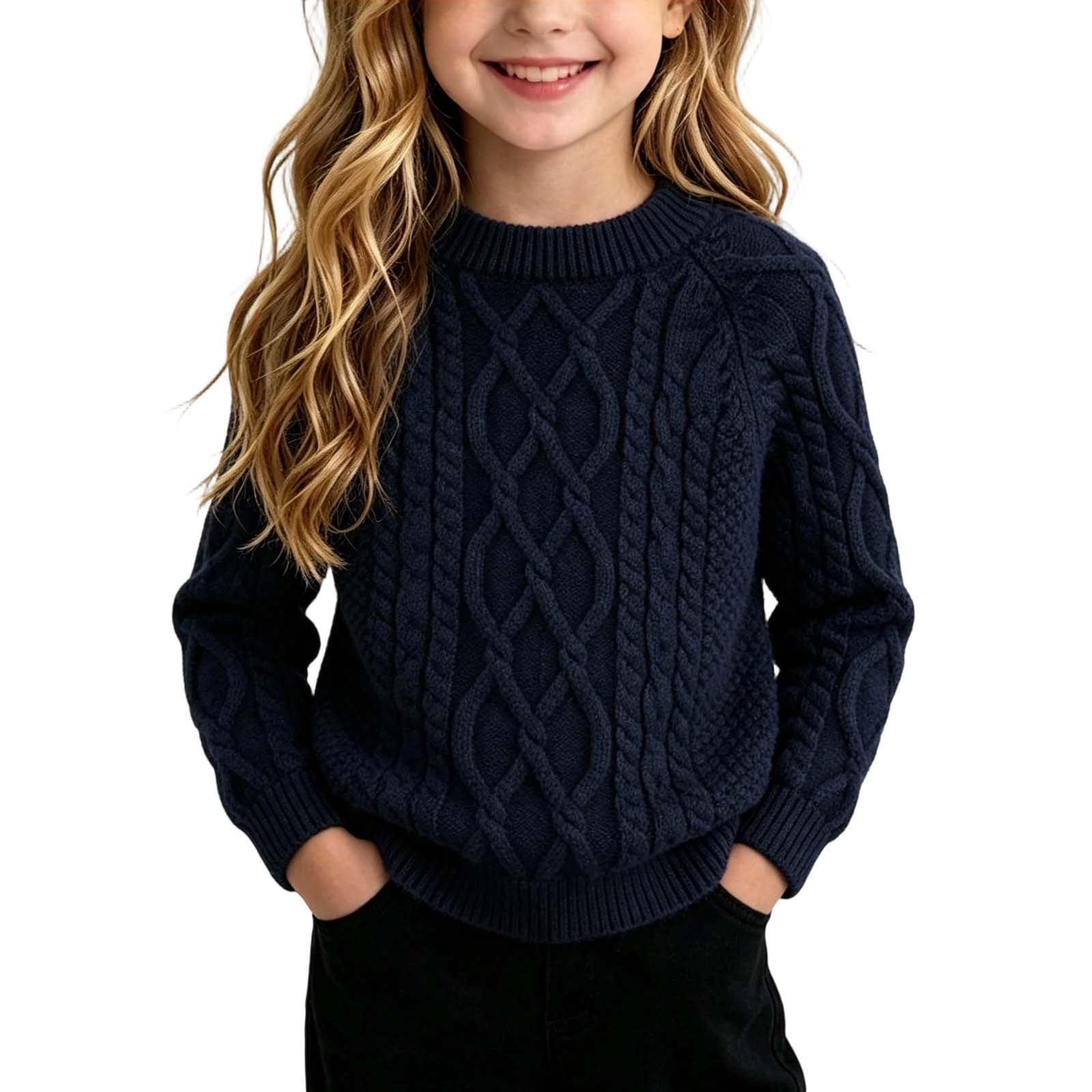 Odeerbi Kids Cable Knit Sweater Boys Girls Long Sleeve Thermal Warm ...
