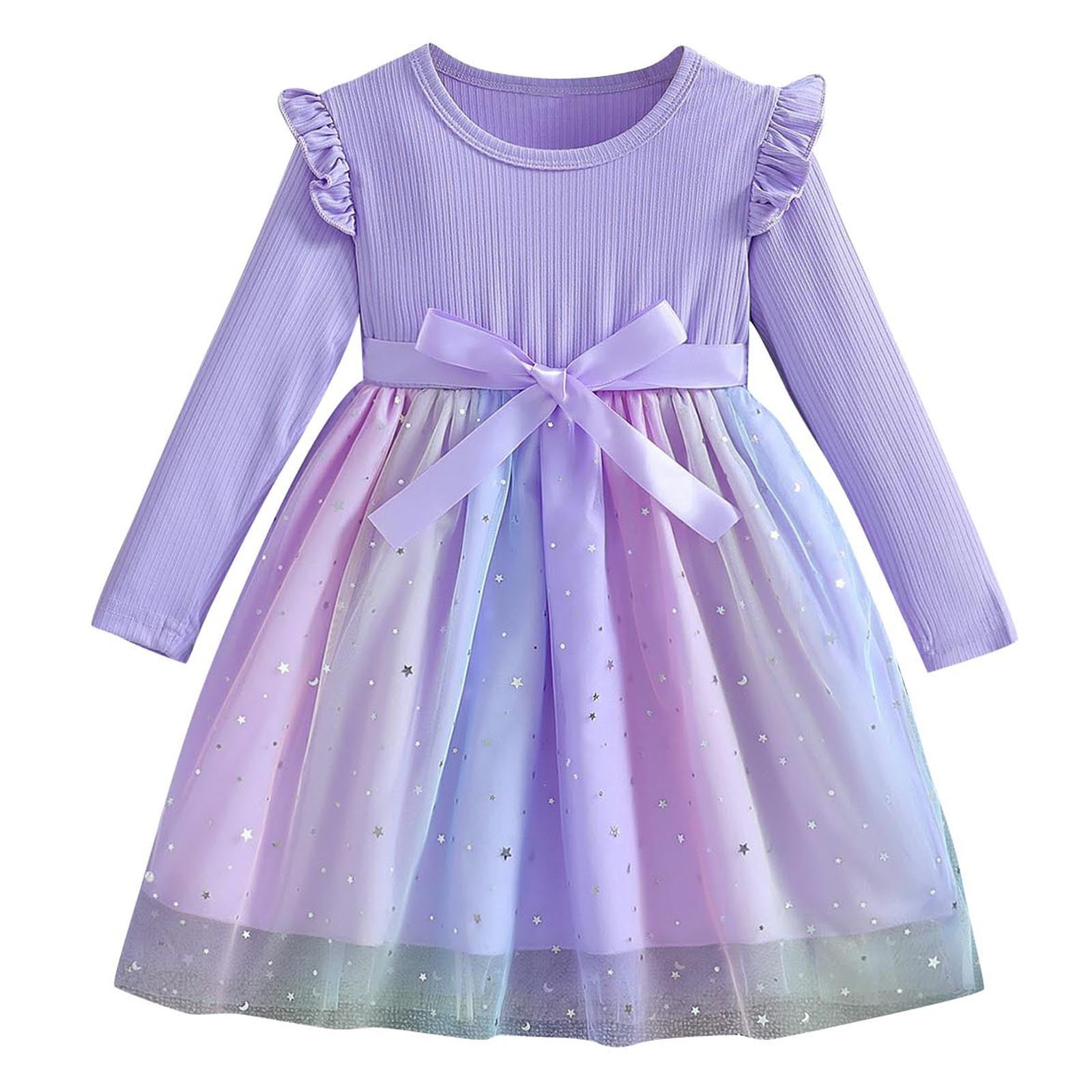 Odeerbi Toddler Girls Sequin Sparkly Rainbow Tulle Dress Spring Fall ...