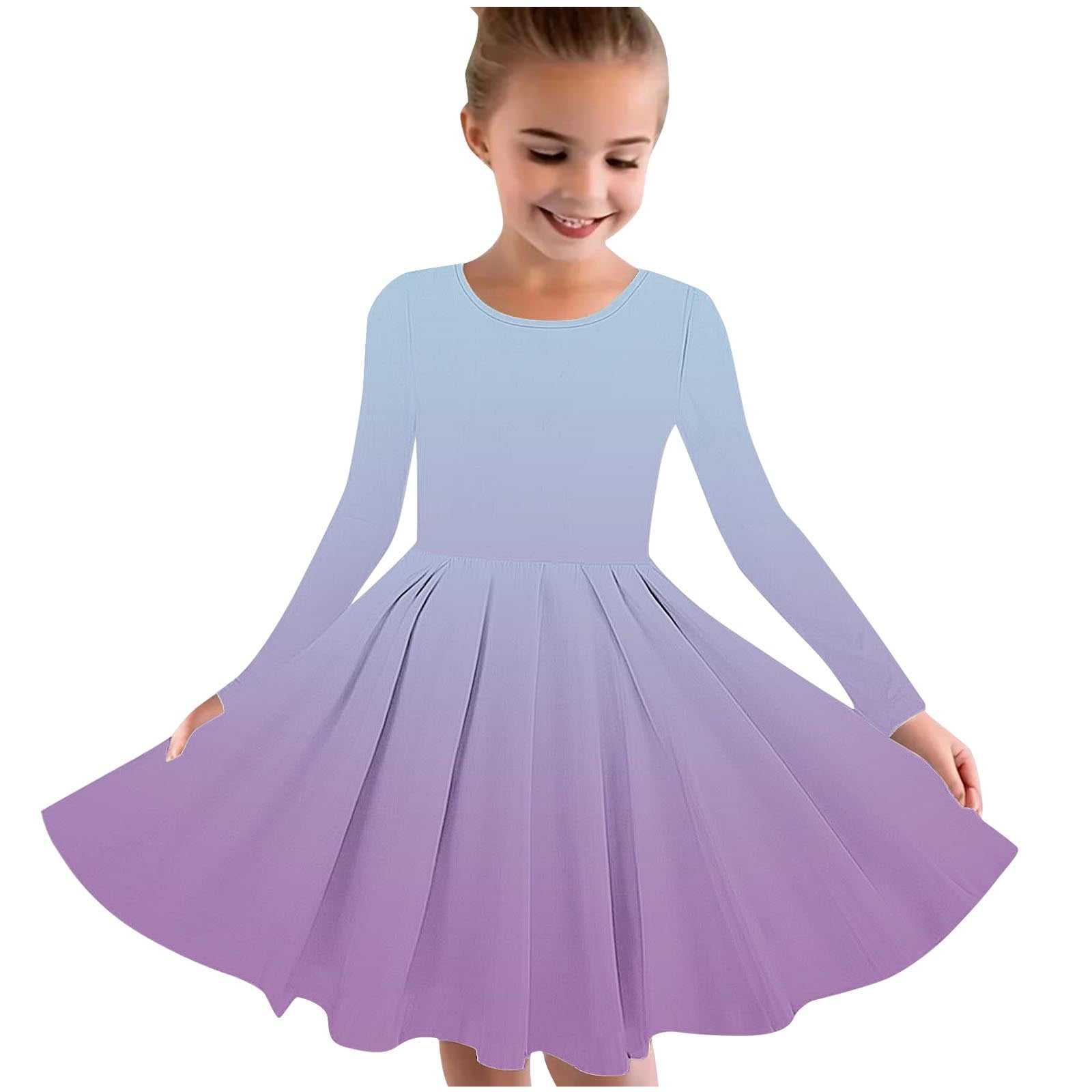 Odeerbi Toddler Girls Skater Twirl A-Line Dress Long Sleeve Pleated ...