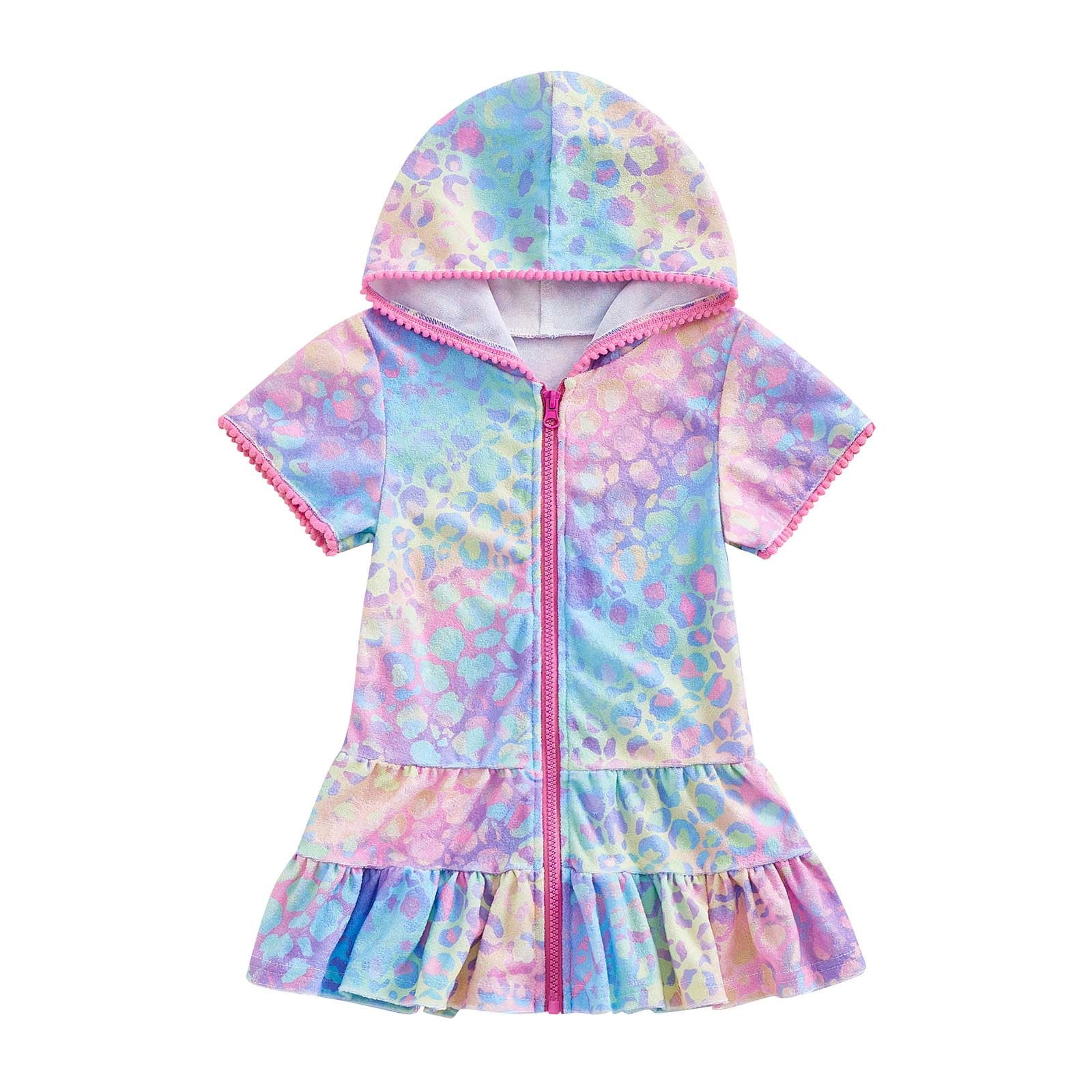 Odeerbi Toddler Pool Cover Up, Kids Terry Cloth Zip-Up Robe, Girls ...