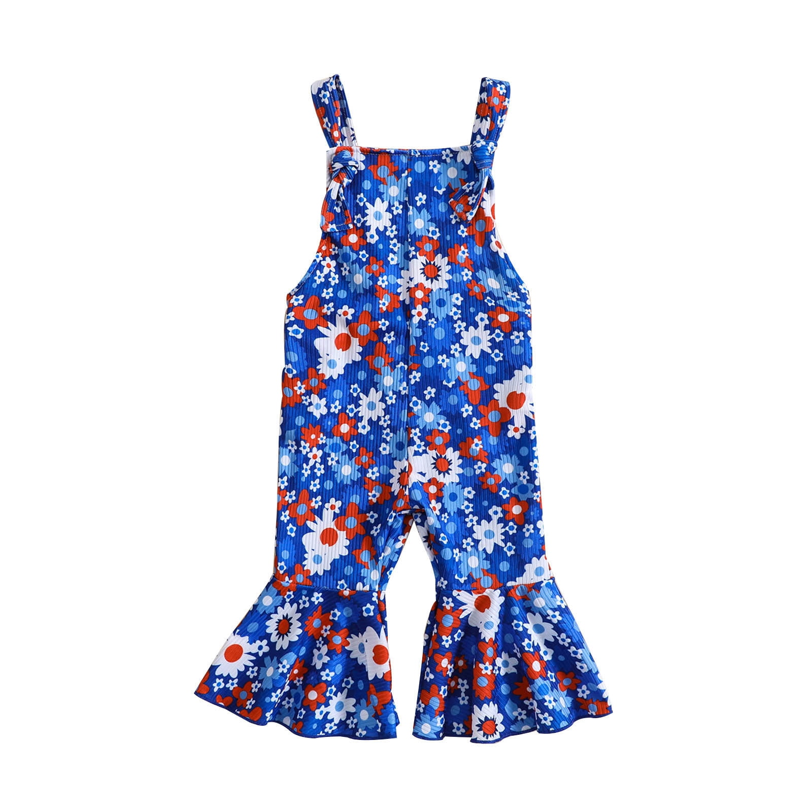 Odeerbi Toddler Jumpsuit Girls Summer Floral Romper Independence Day Flare Jumpsuit Kids 2024 ...