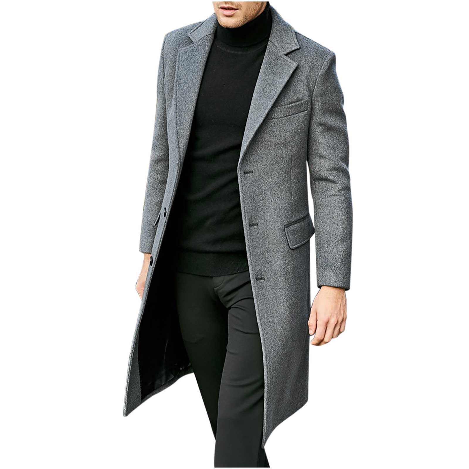 Odeerbi Trench Coat Men Winter Coats Casual Solid Turndown Keep Warm ...