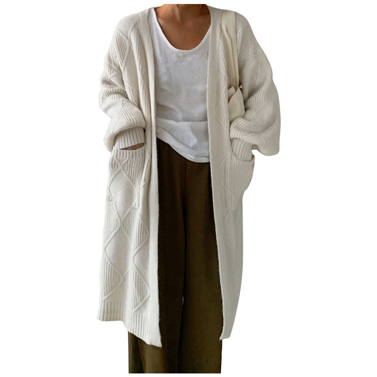 Odeerbi Winter Cable Knit Long Cardigan Sweaters for Women Europe ...