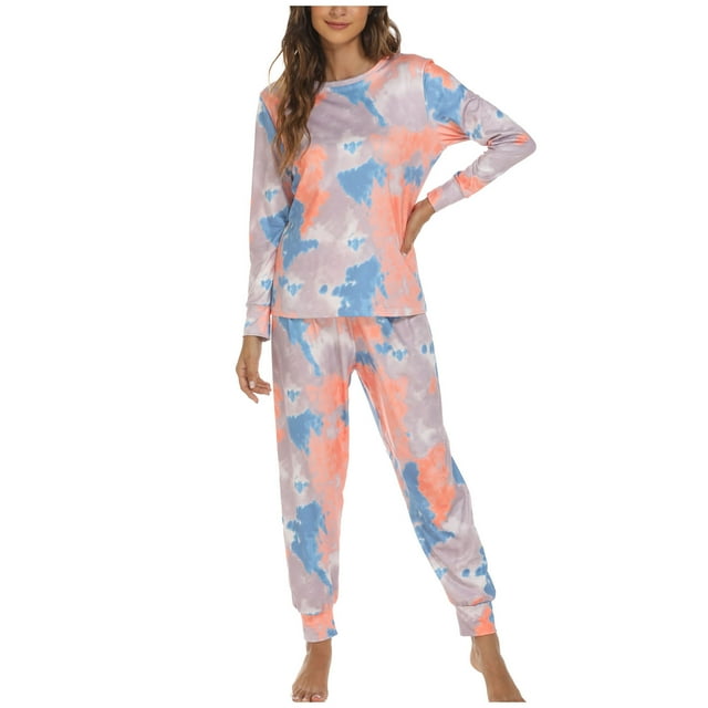 Odeerbi Women's Tie-Dye Print Two-Piece Pajama Set, Long Sleeves ...