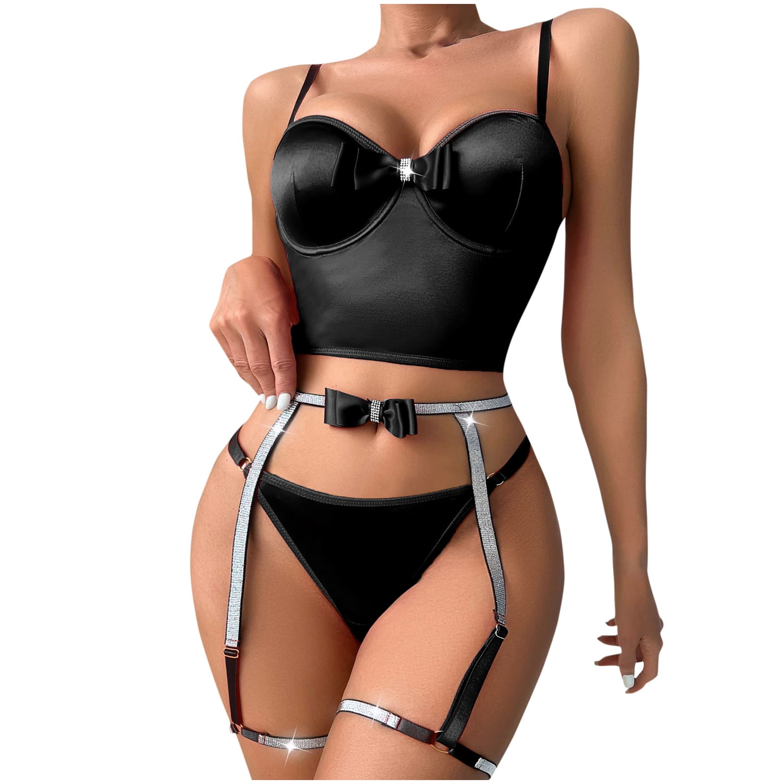 Odeerbi Womens Lingerie Corset Set 2024 Valentines Day Solid Color