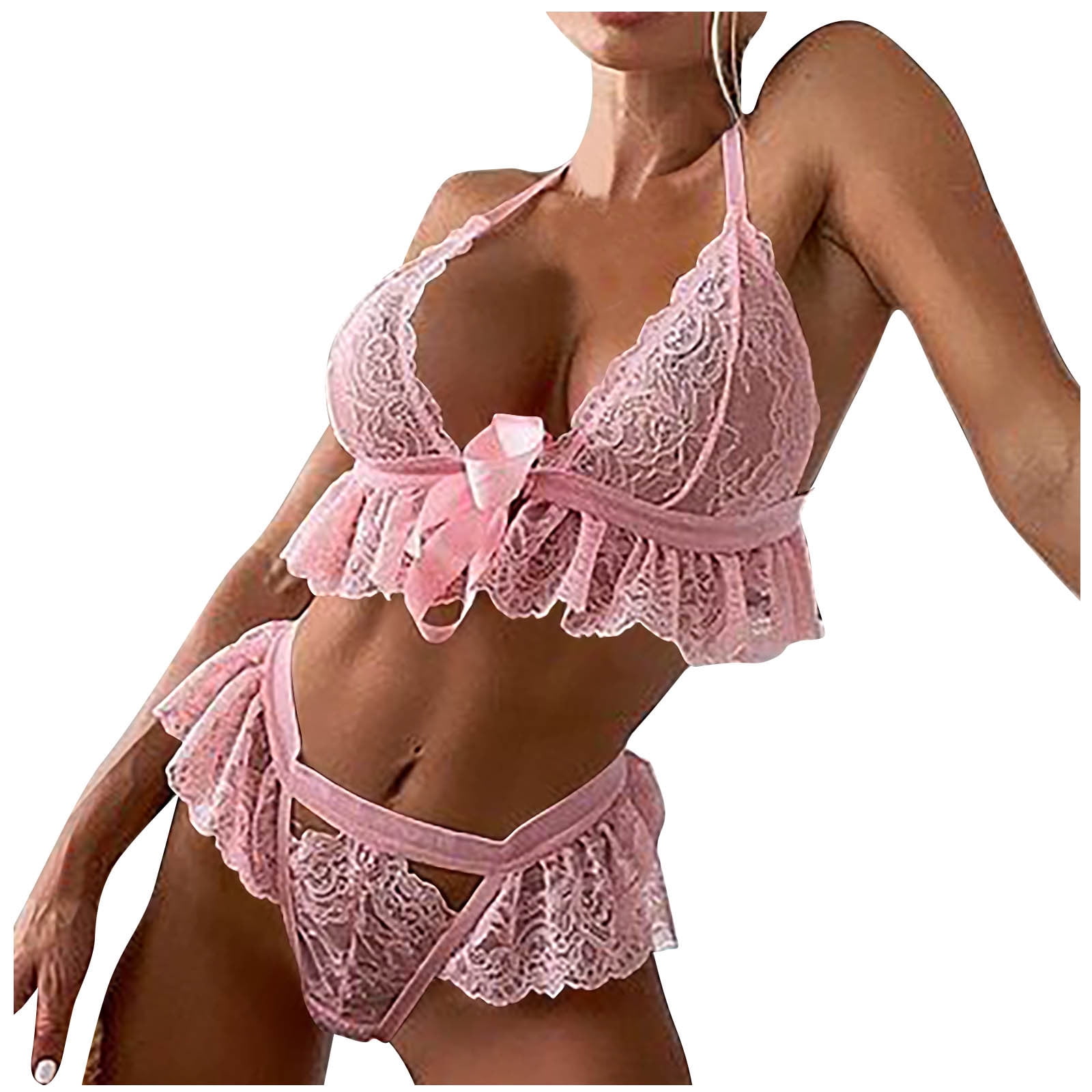 Odeerbi Womens Lingerie Set 2024 Valentines Day Solid Color Sexy