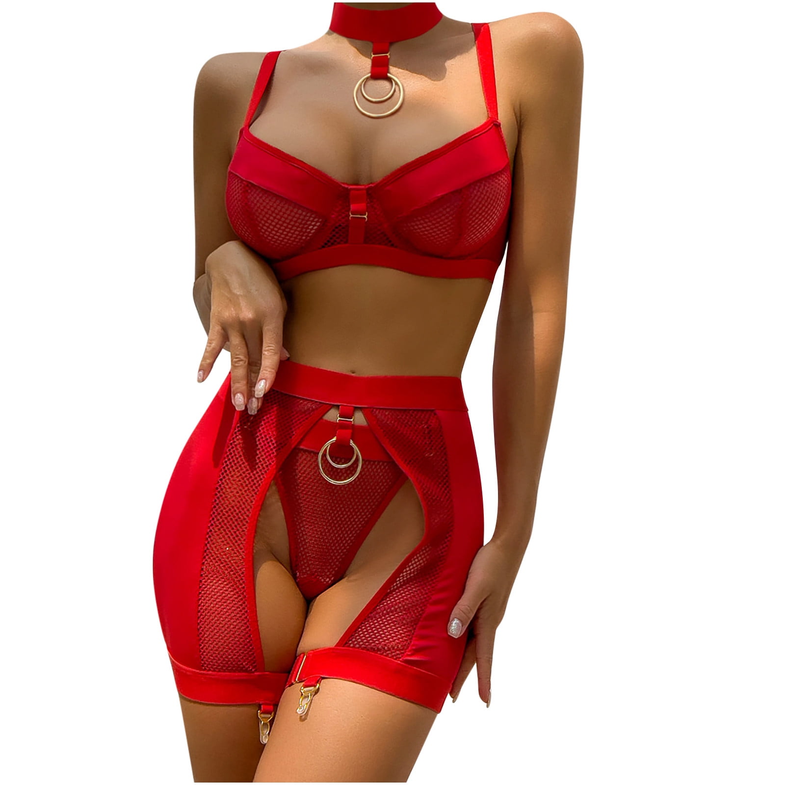 Odeerbi Womens Lingerie Set 2024 Valentines Day Solid Color Underwear