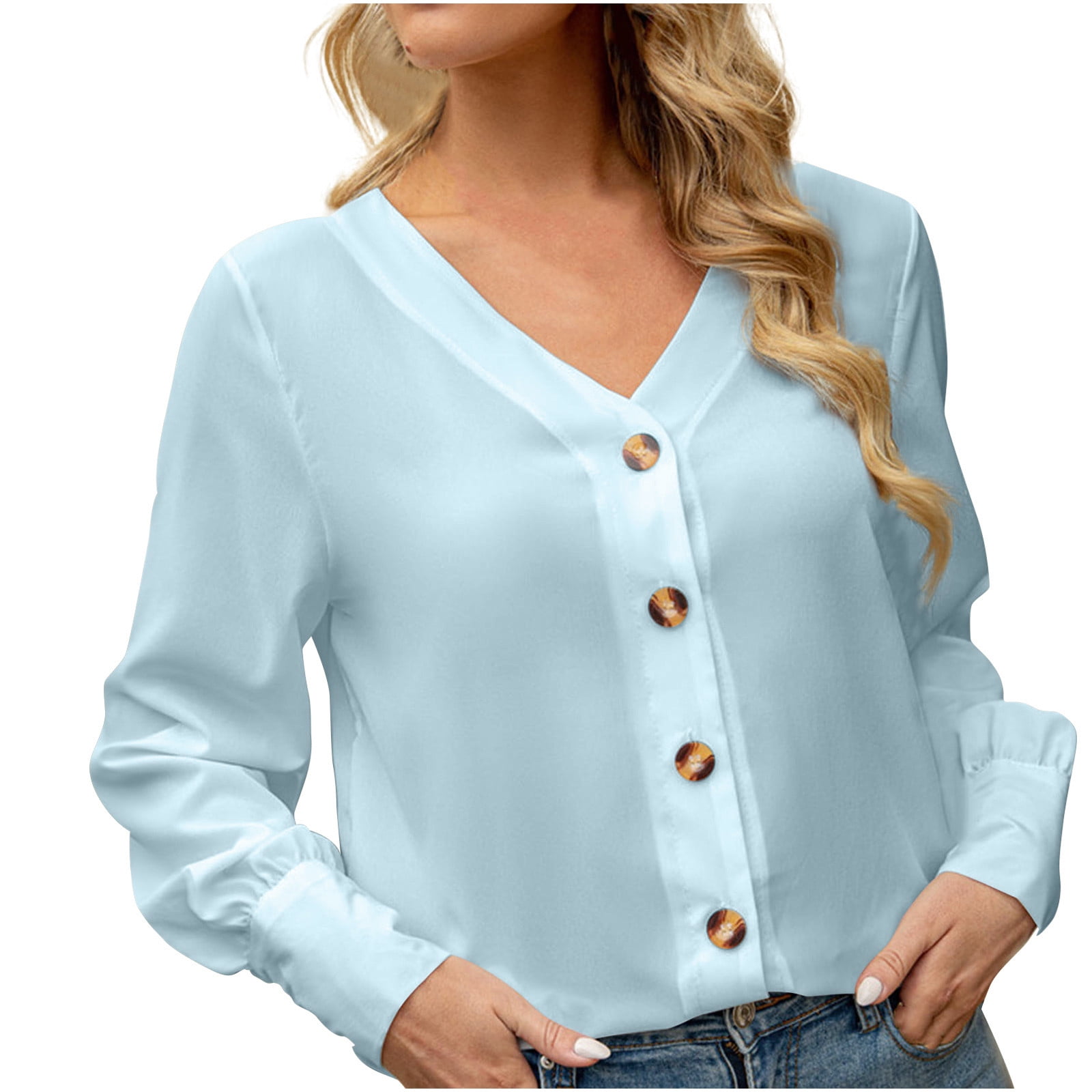 Odeerbi Womens Chiffon Tunic Tops 2025 Casual Solid Color Blouse Long ...