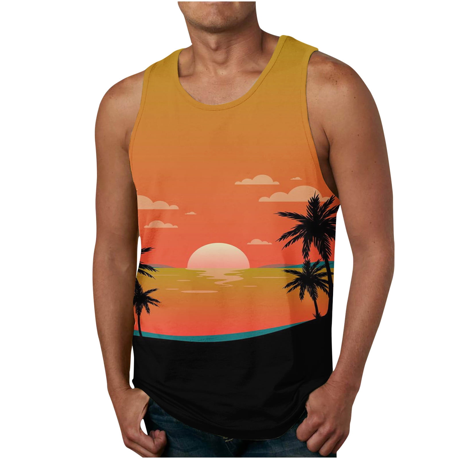 Odeerbi Workout Tank Tops for Men Beach Hawaiian Tank Top 3D Printed ...