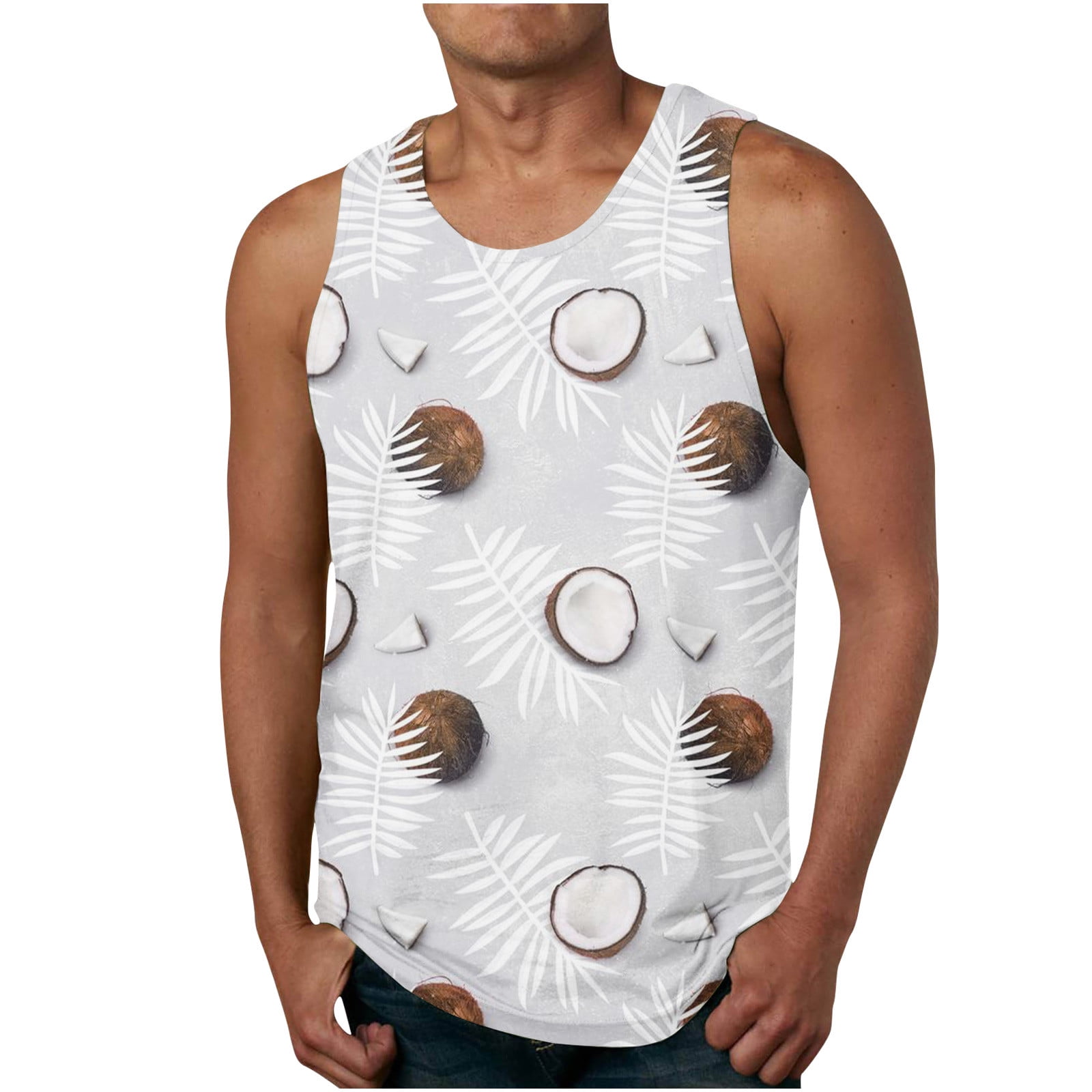 Odeerbi Workout Tank Tops for Men Beach Hawaiian Tank Top 3D Printed ...